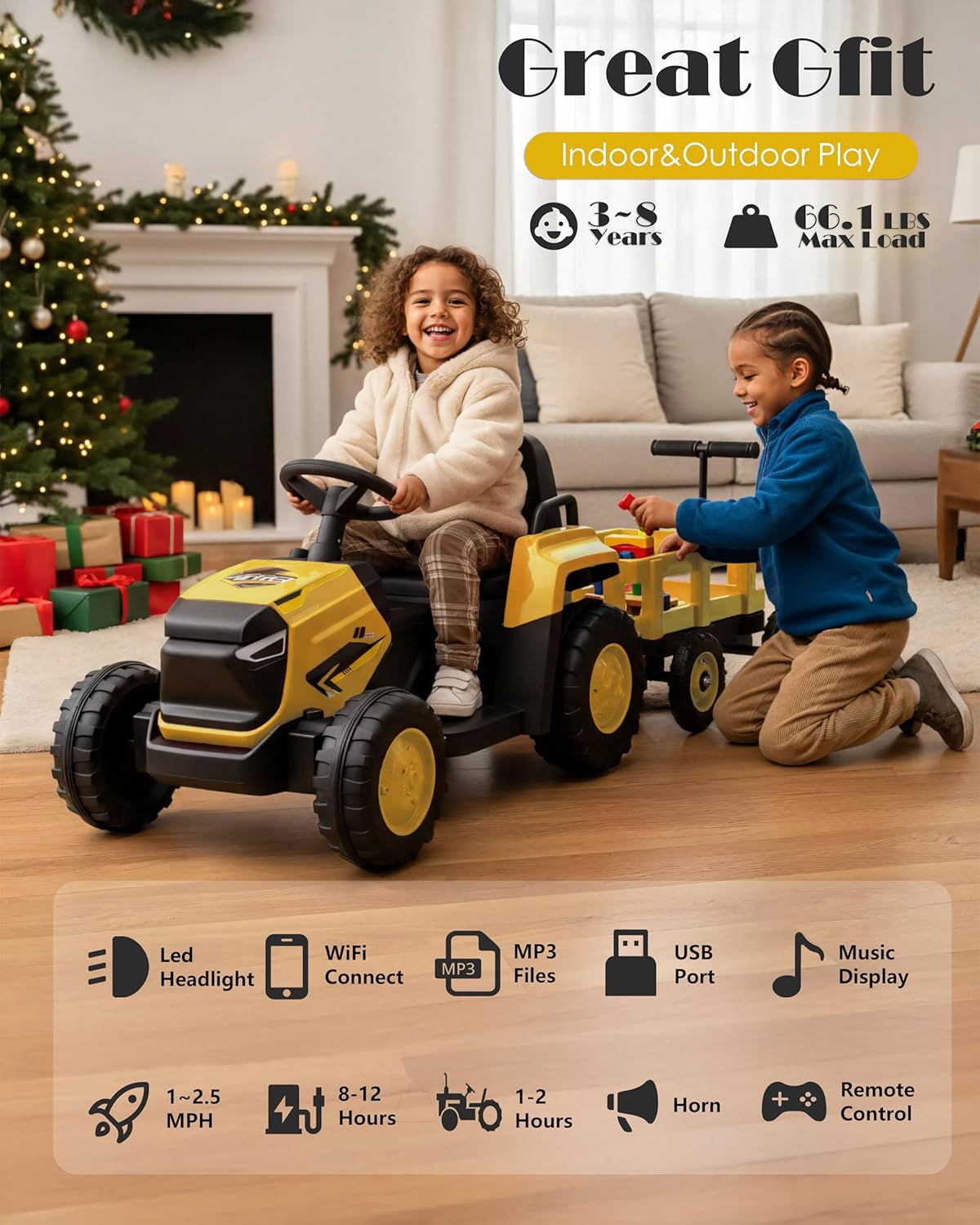 Garvee Toddlers Ride on Tractor with Detachable Garden Cart 12V ...