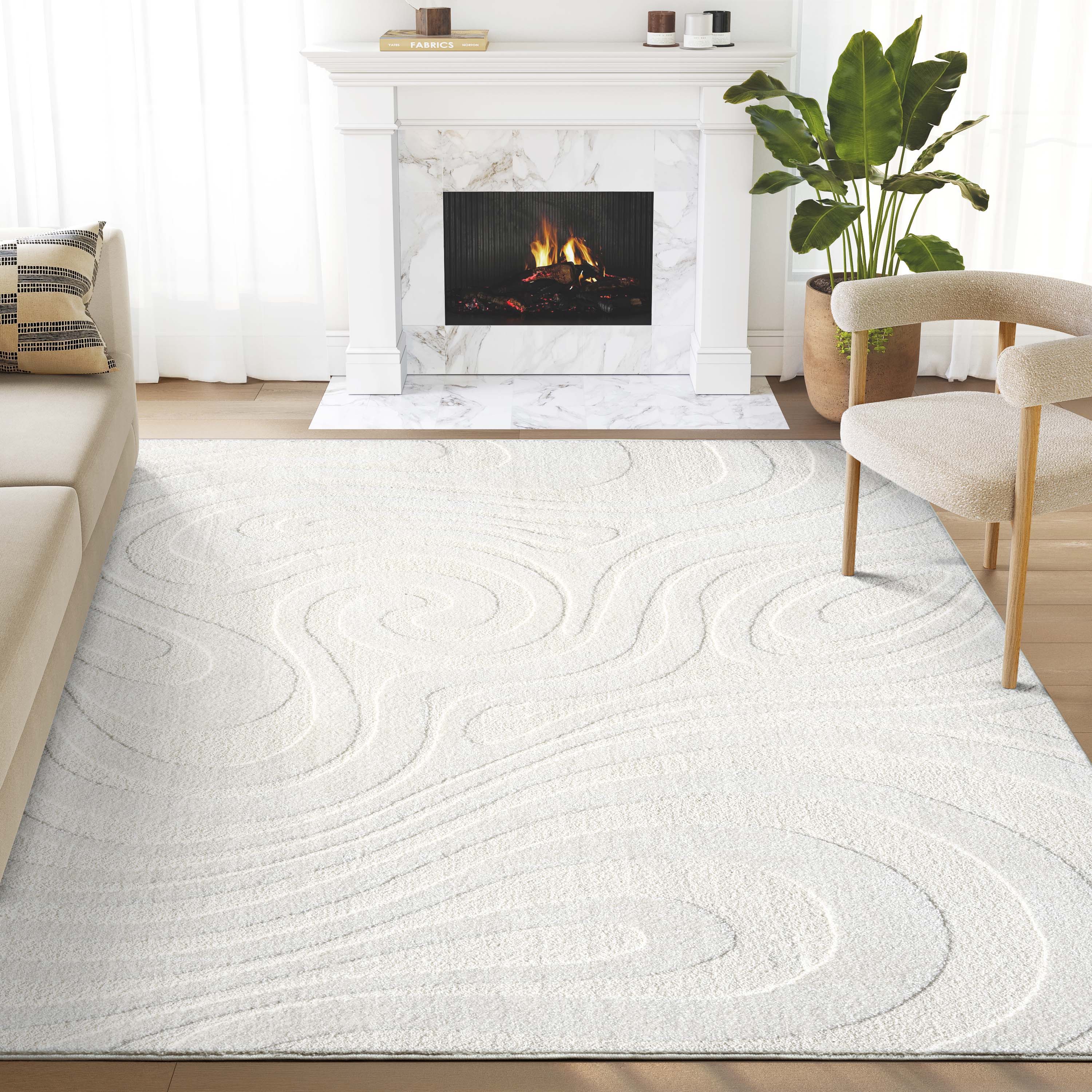 Abani Rugs Cozy 4 x 6 (ft) Loomed Cream Rectangular Indoor Abstract ...