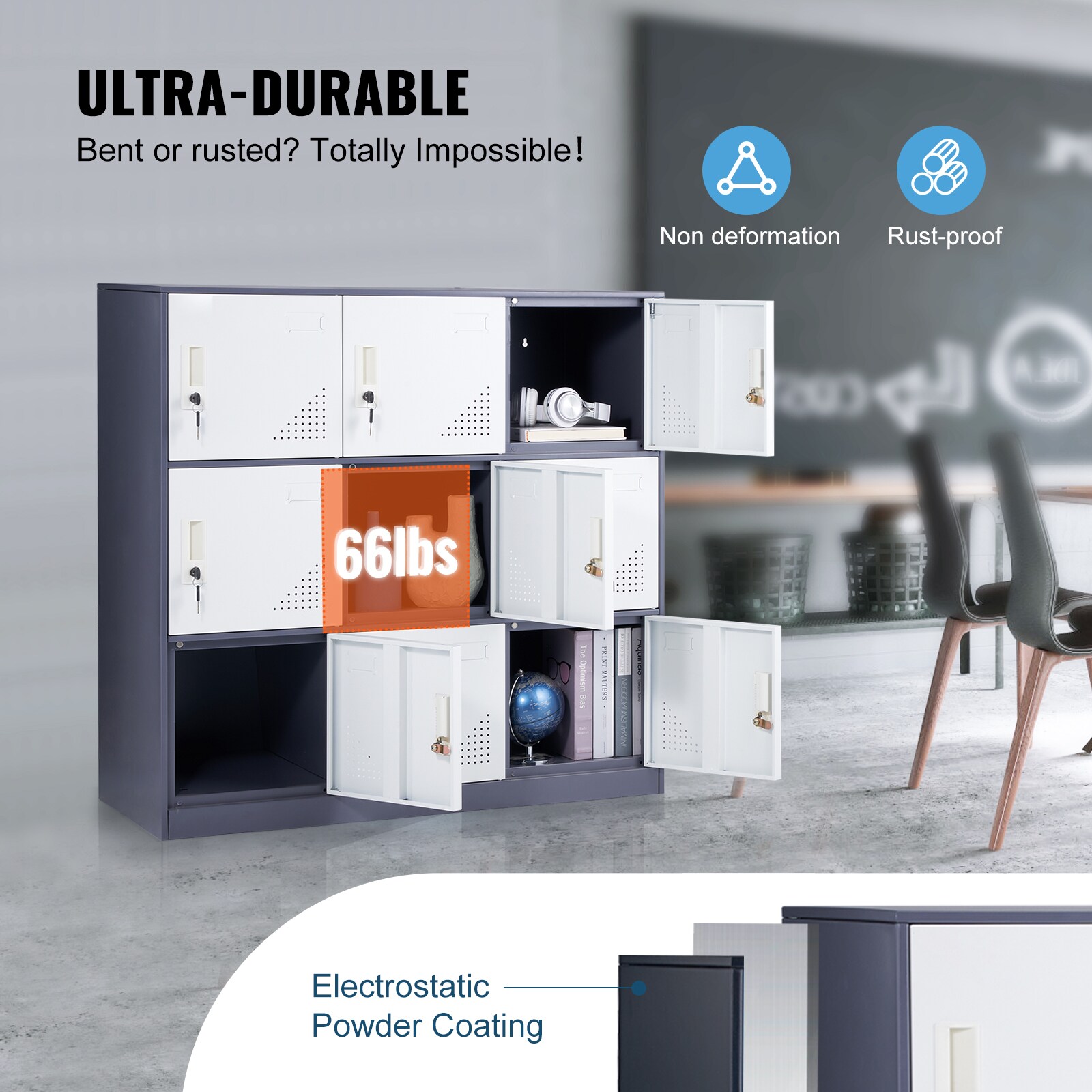 VEVOR Metal Locker for Employees 9 Doors Storage Cabinet with Card Slot ...
