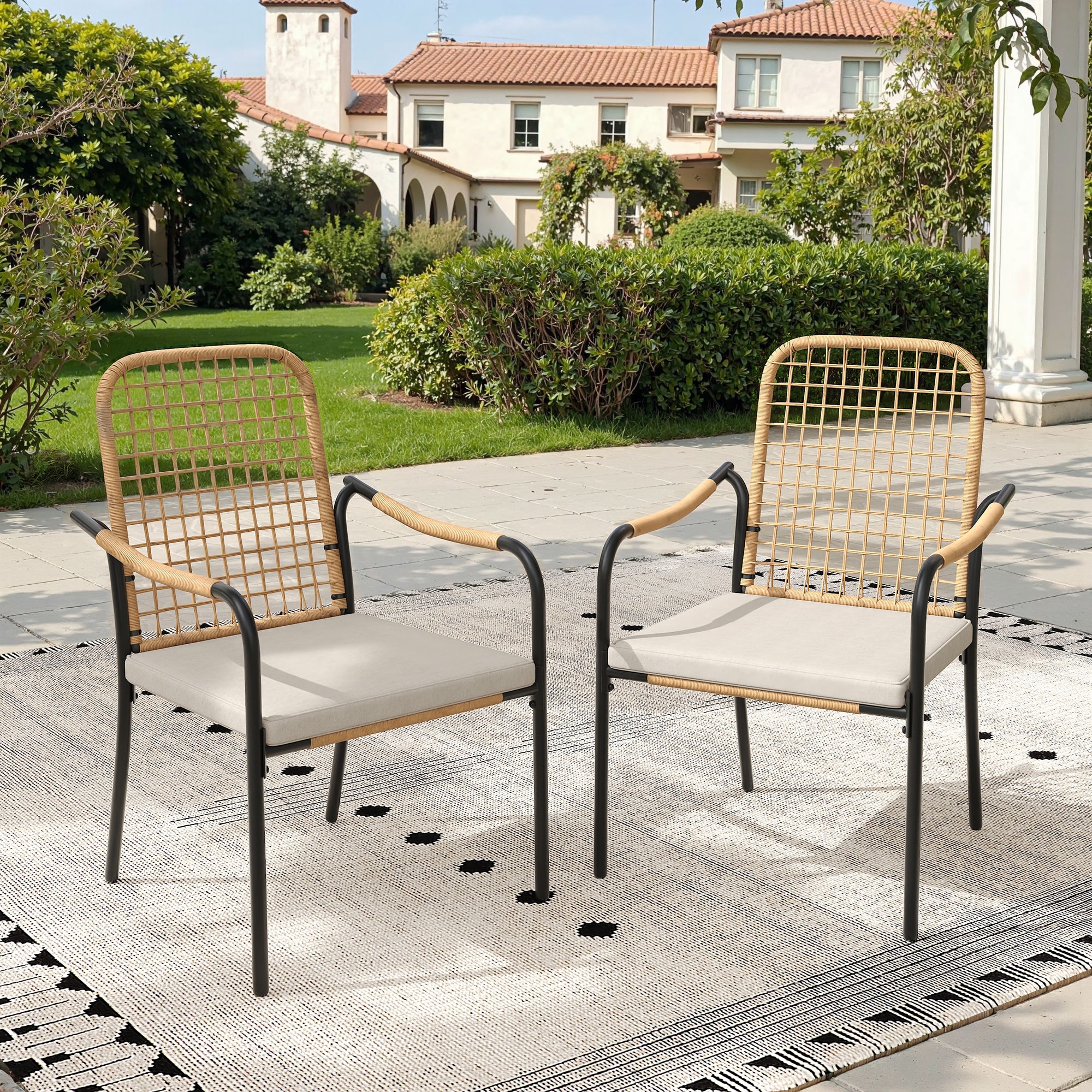 VICLLAX Small Patio Table and Chairs 3 -Piece Black Wicker Patio Dining ...