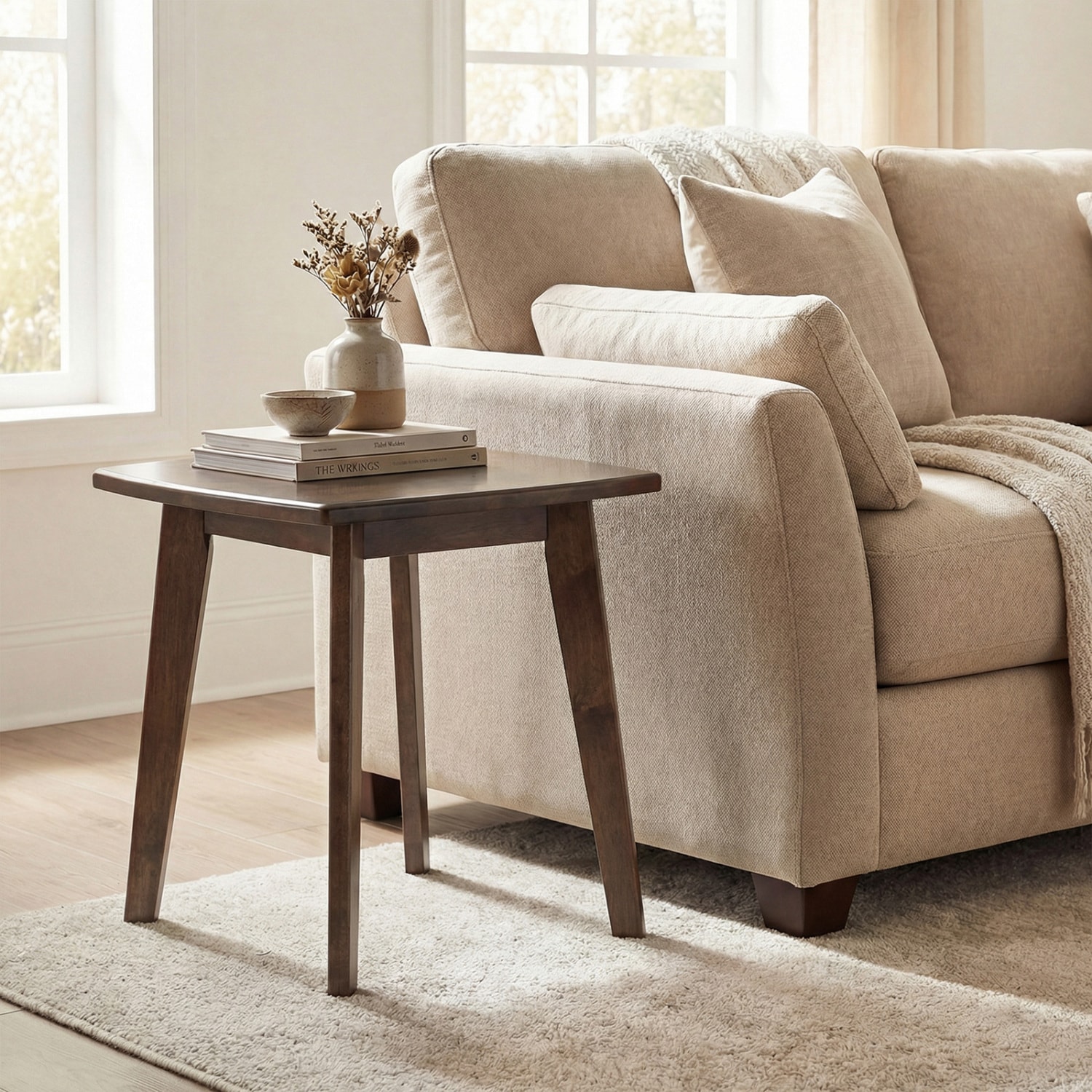 Slickblue Modern Wooden End Table with Square Tabletop and Curved Edge ...
