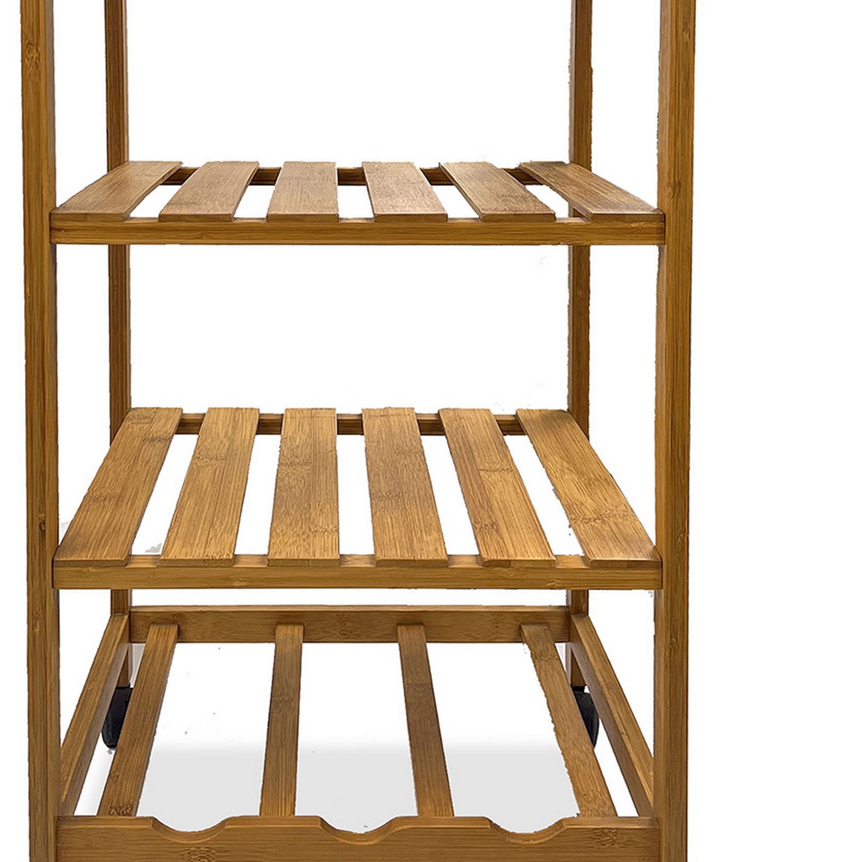 Benzara Harry Brown Bamboo Kitchen Cart with 1-Drawer and 3-Shelves in ...