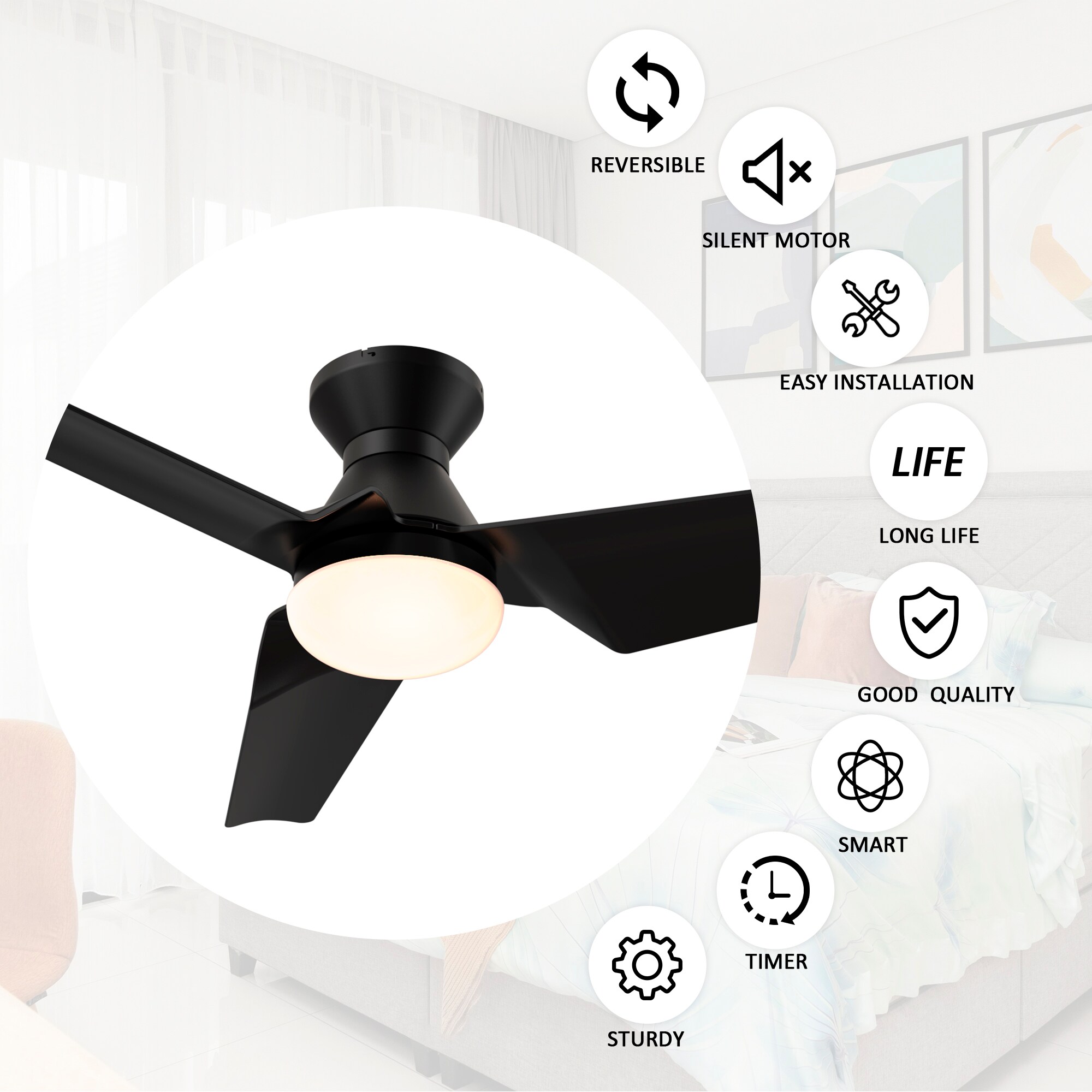 CARRO USA Jett 52-in Black Indoor Flush Mount Smart Ceiling Fan with ...