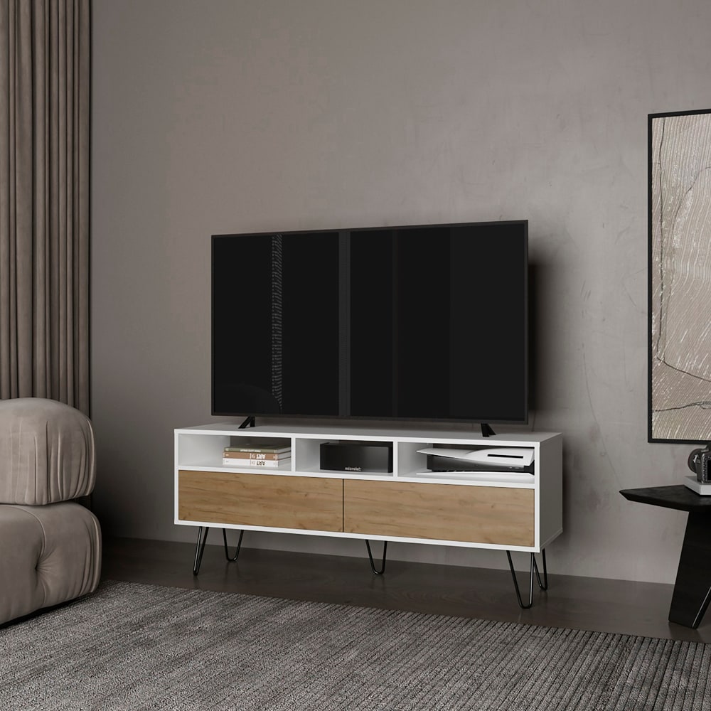 Tatayosi Glenns Ferry Minimalist TV Stand with Hairpin Legs and Drop ...