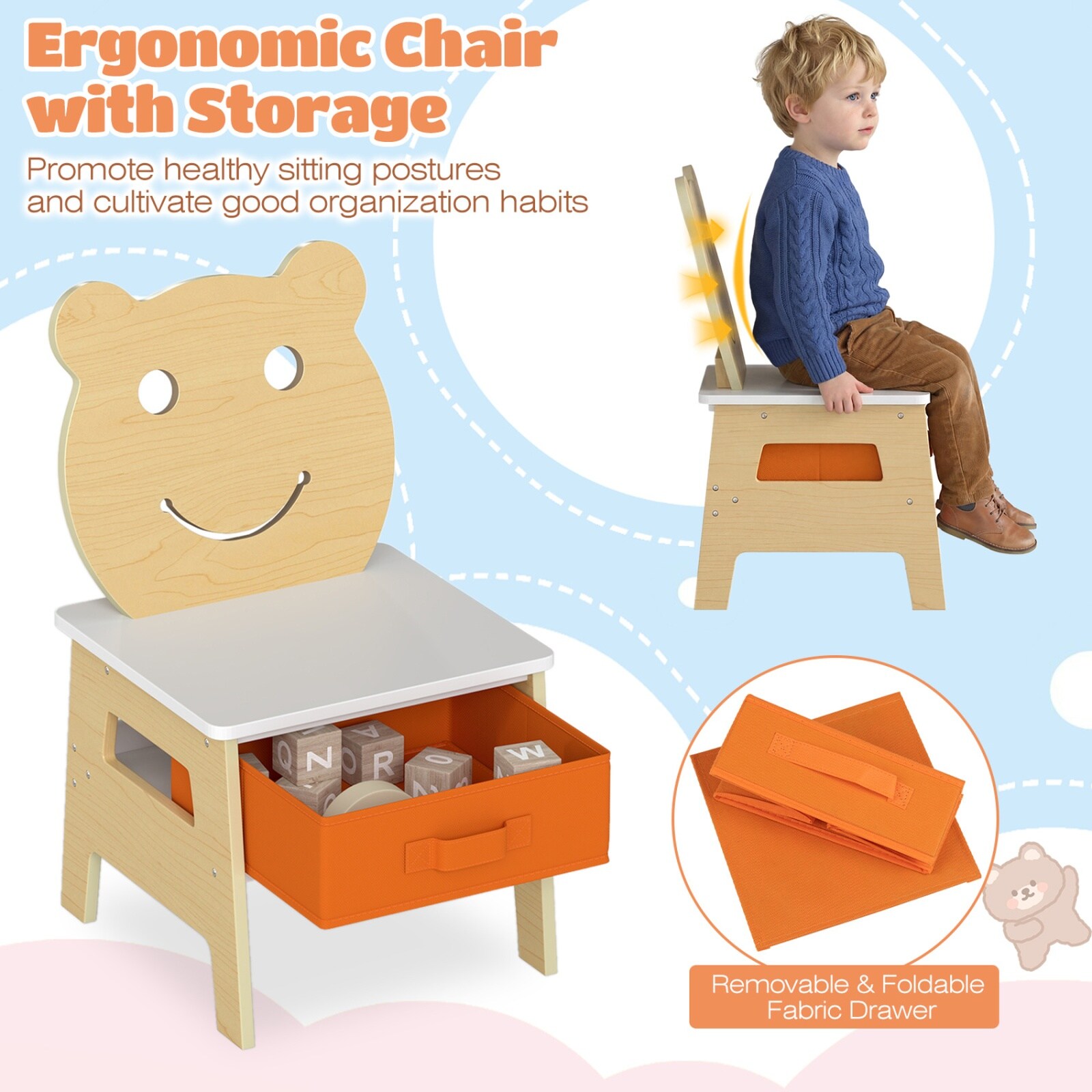 SUGIFT 3-in-1 Kids Art Table and Chair Set with Storage Reversible ...
