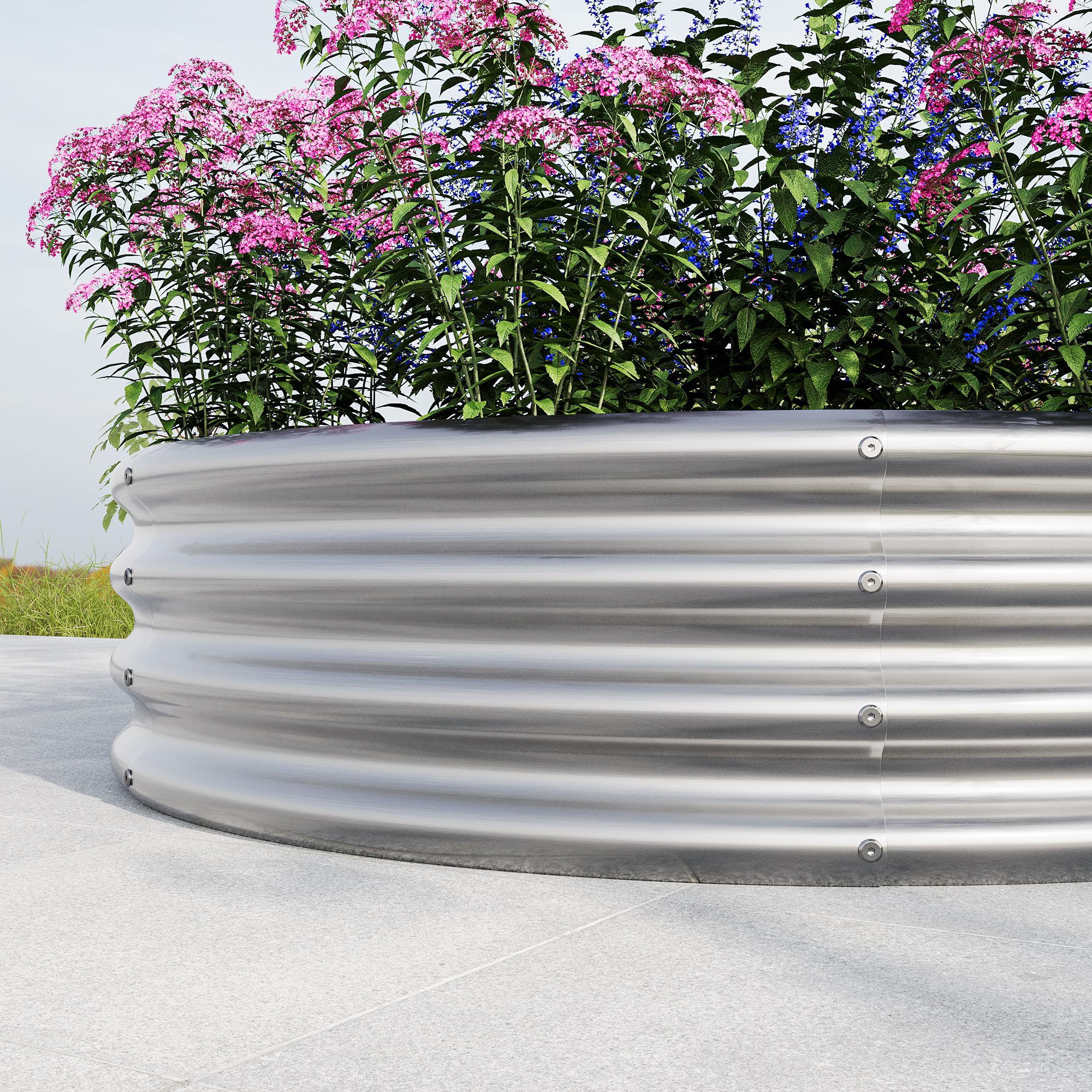 Tatayosi 47 Inch Silver Round Galvanized Steel Raised Garden Bed with ...