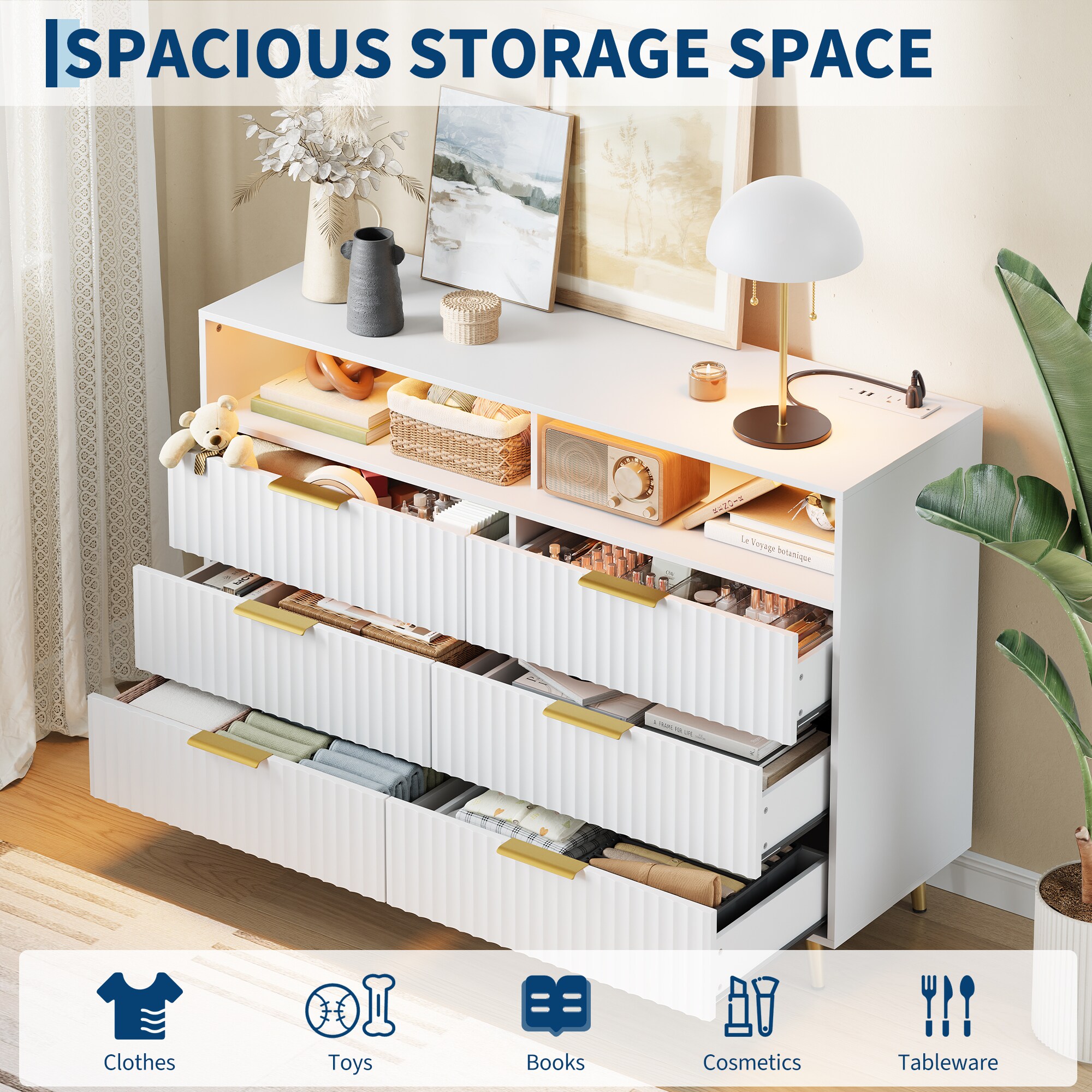 Garvee 6 Drawers Dresser for Bedroom 47.2 Inch Wide Dressers with LED ...