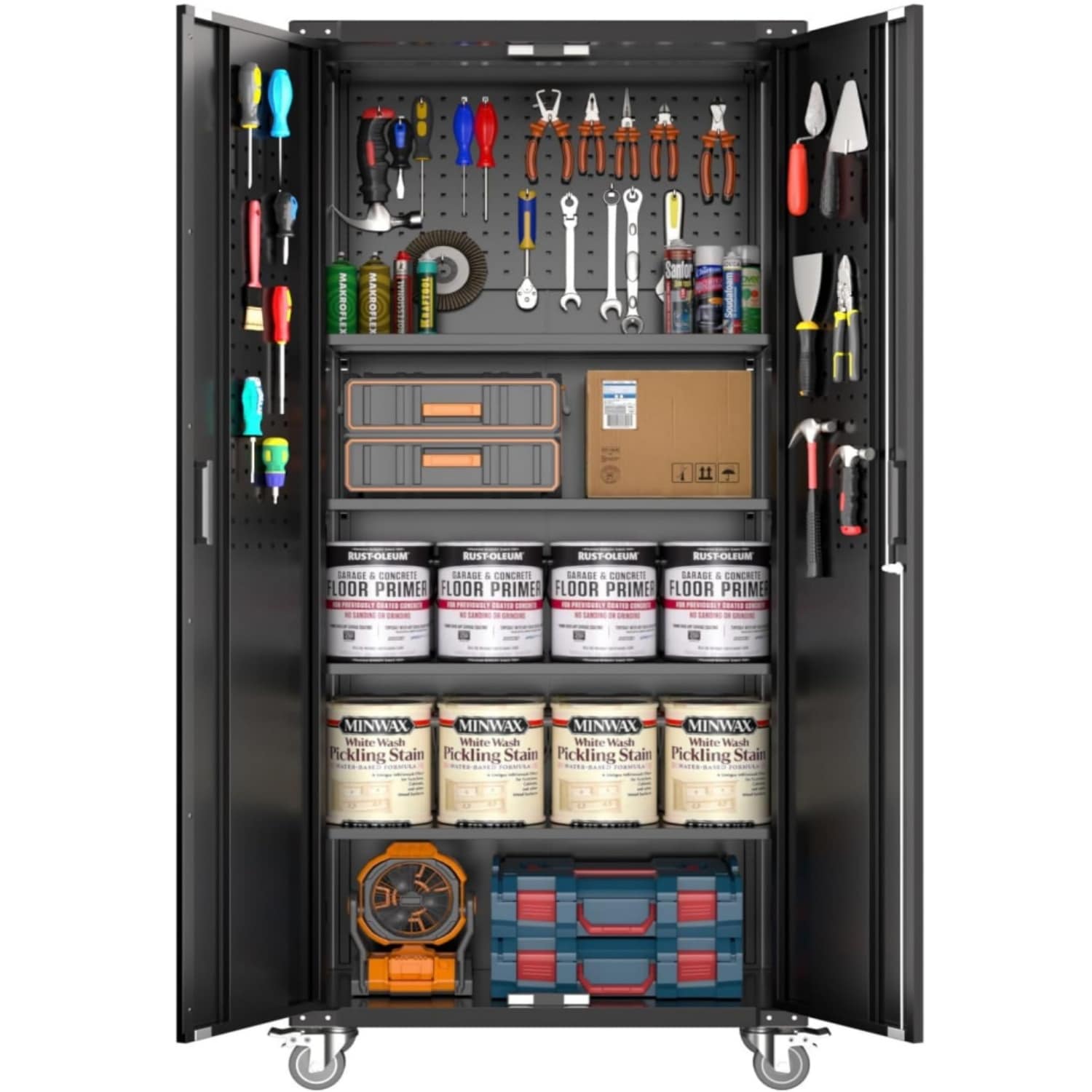 IdealHouse 72 Inch Black Garage Storage Cabinet/ Locking Wheels ...