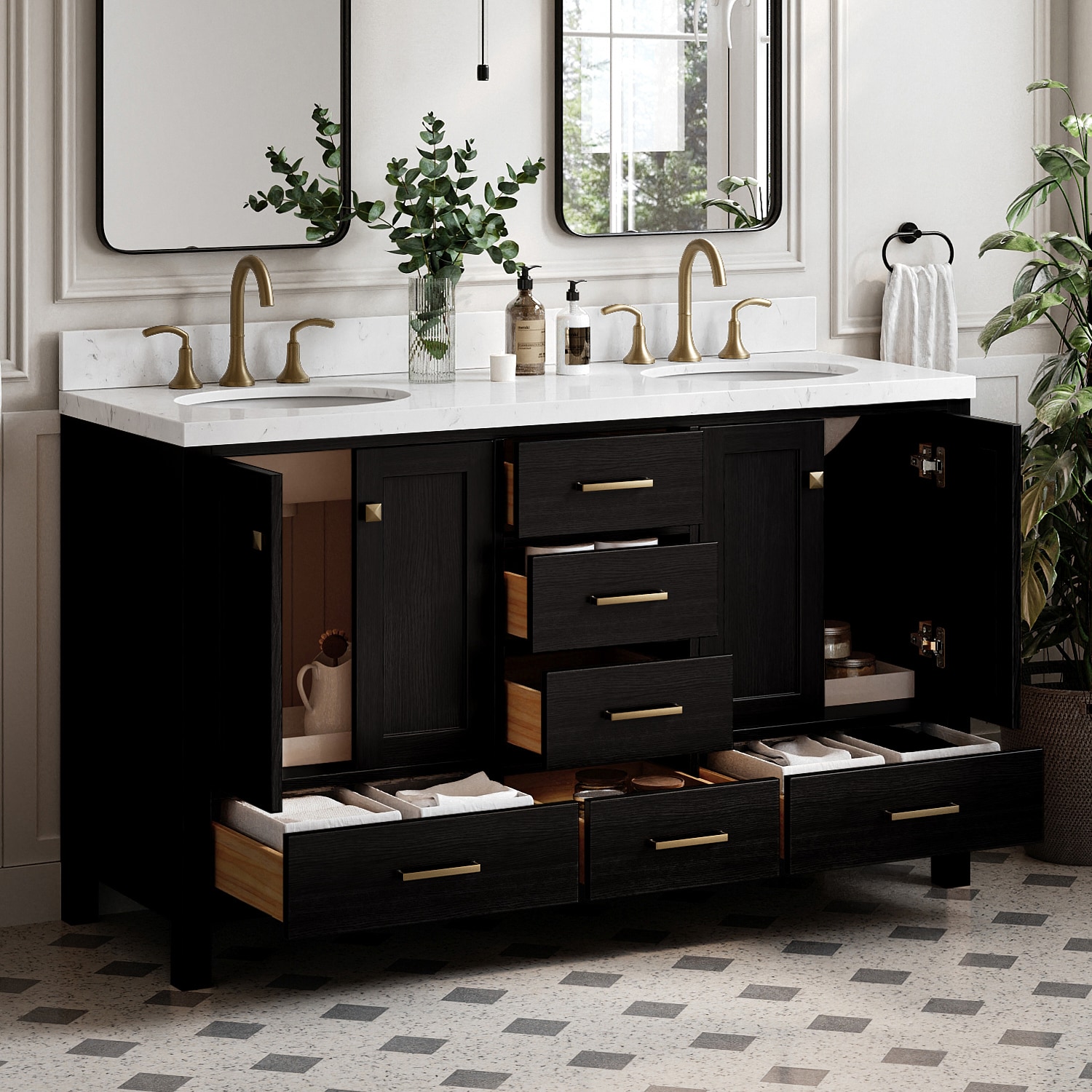 ARIEL Cambridge 60-in Black Oak Undermount Double Sink Bathroom Vanity ...