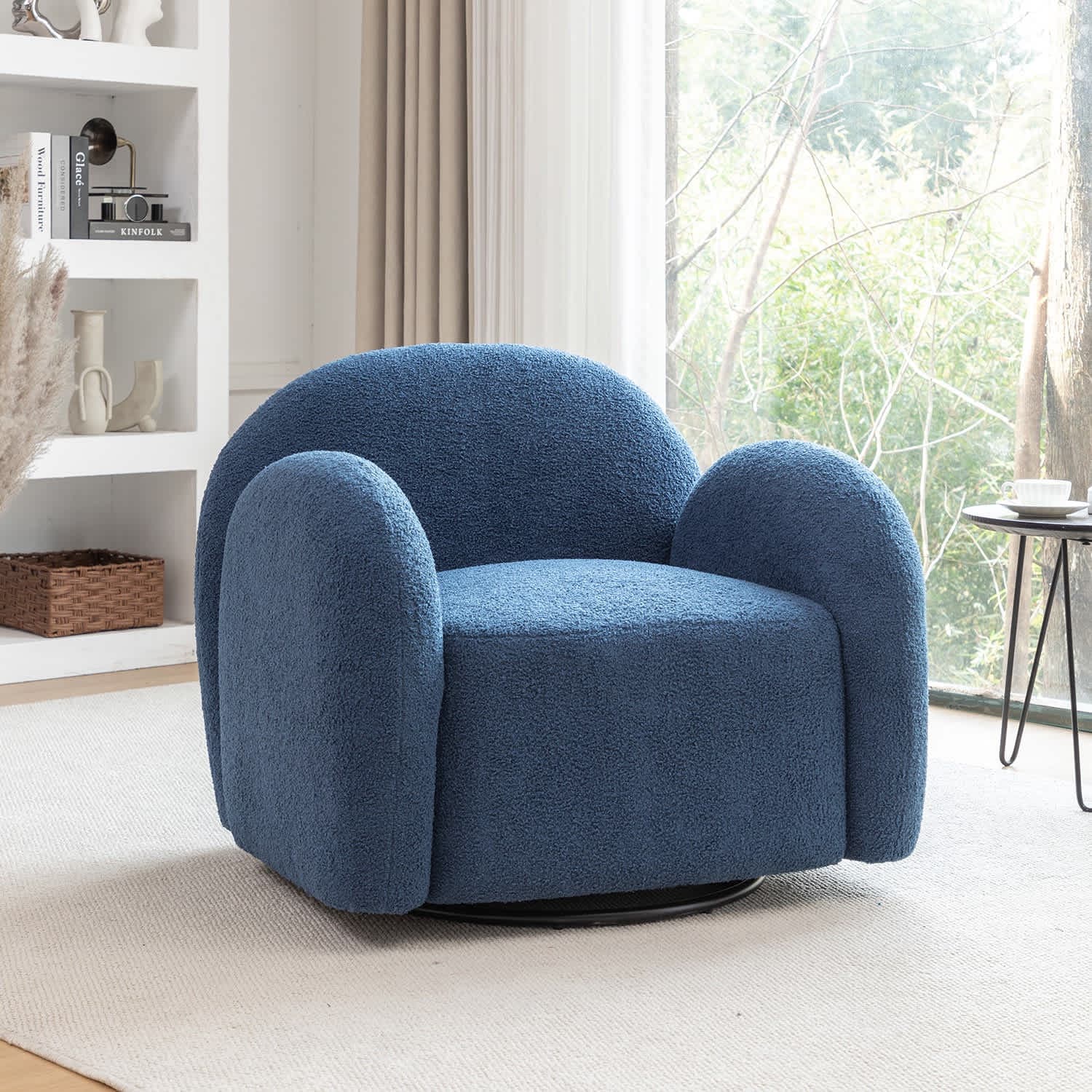 SEYNAR Modern Teddy Upholstered 360 Degree Swivel Armchair with Metal ...