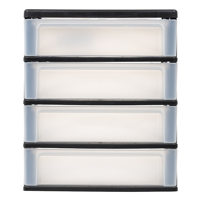 Iris 4 Compartment Black Plastic Desktop Drawer Organizer 2 Pack