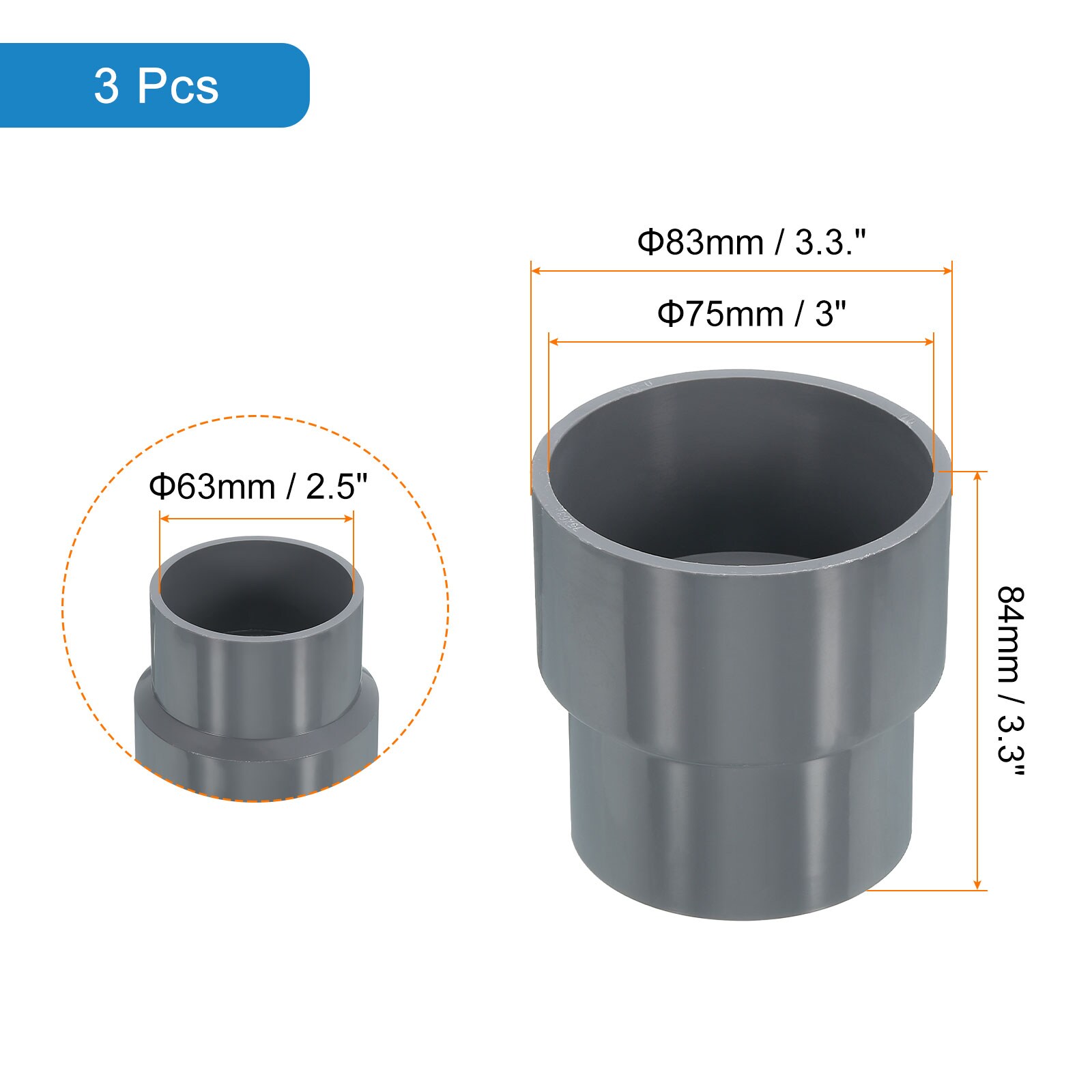 Unique Bargains 3pcs UPVC Reducer Pipe Fitting 2-15/16 x 2-15/32inch ...