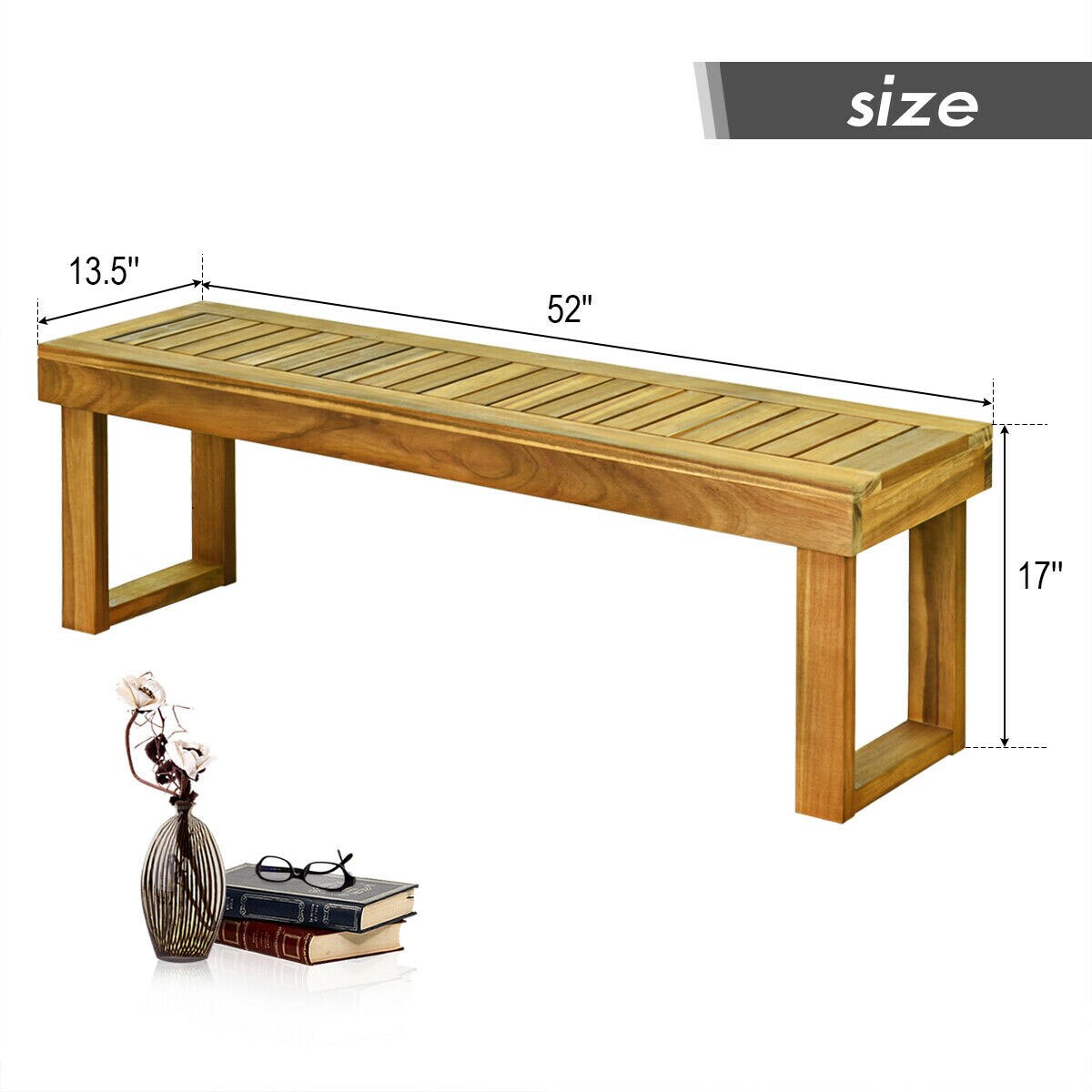 Slickblue Indoor/Outdoor Acacia Wood Bench – Wooden Frame with Teak ...