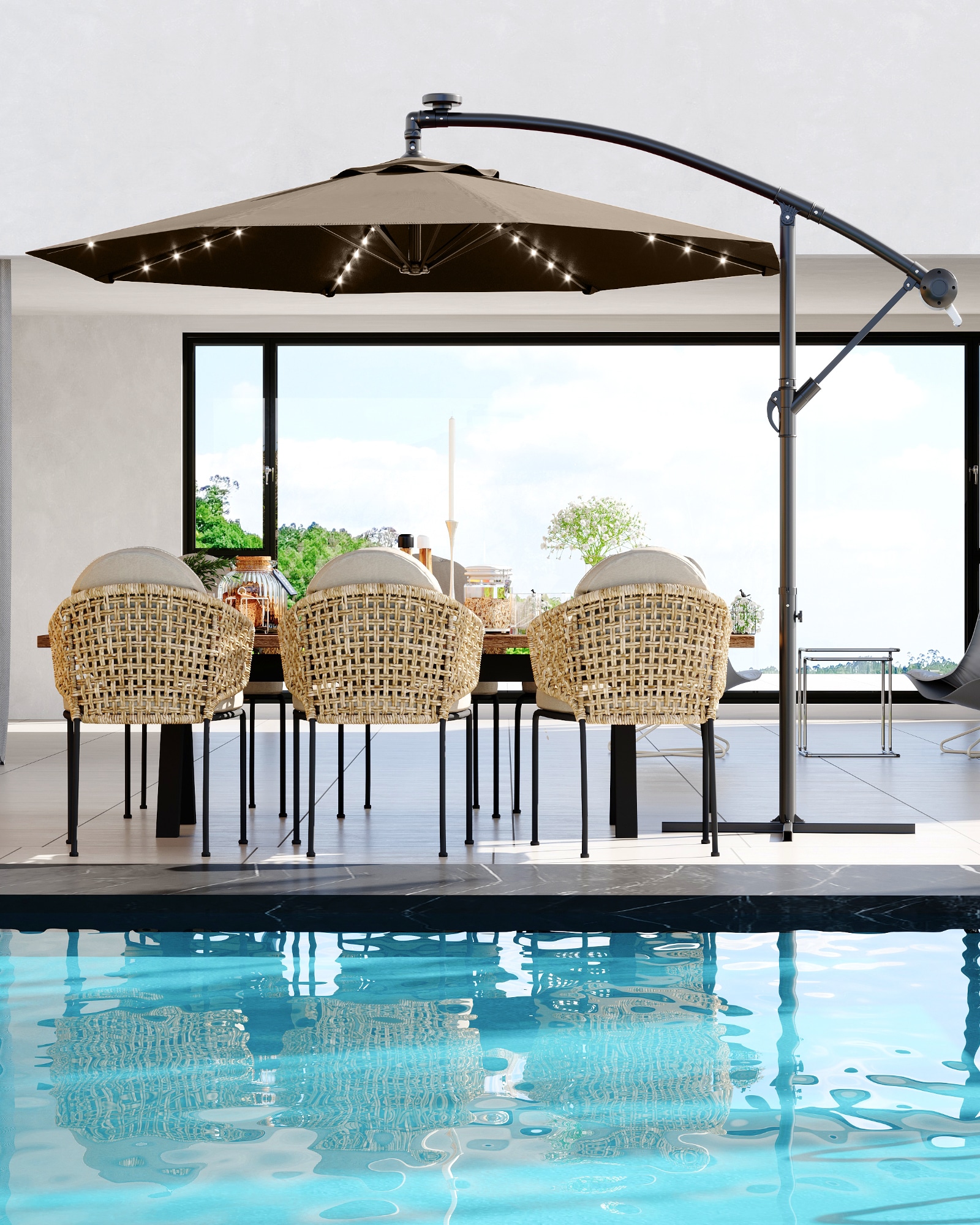 Garvee 10 FT Patio Umbrella with 24 Solar LED Lights Waterproof Canopy ...