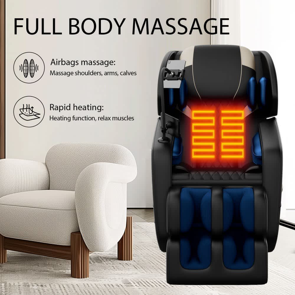 Coolbibila Gold PU Leather Zero Gravity Full Body Heated Massage Chair ...