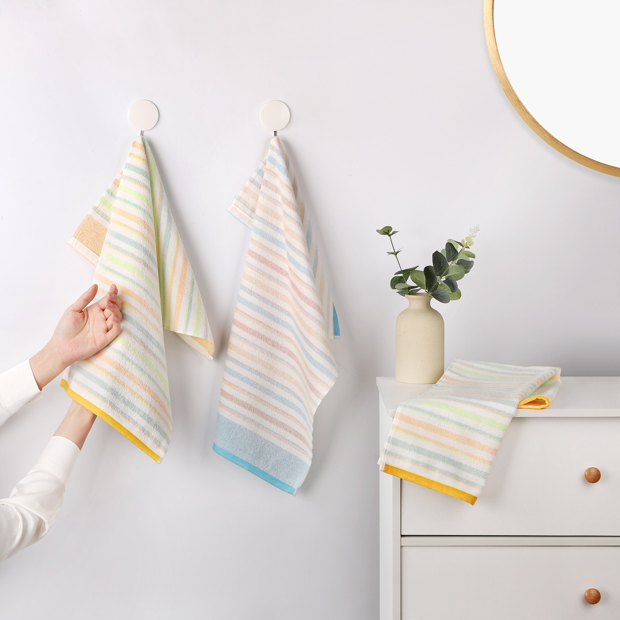 Unique Bargains Striped Pattern Hand Towels 13Inch x 27Inch Cotton Soft ...
