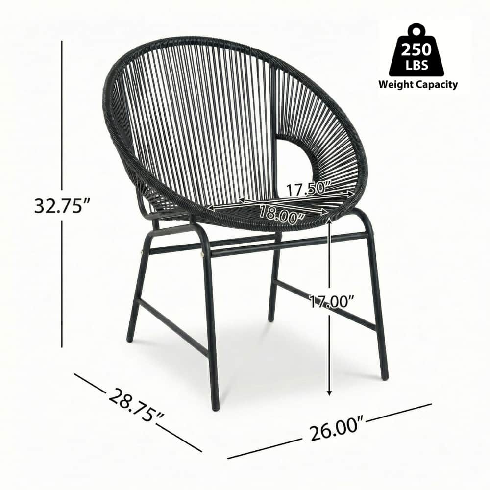 Coolbibila 2 Piece Outdoor Black PE Rattan Wicker Lounge Chairs 33-in ...