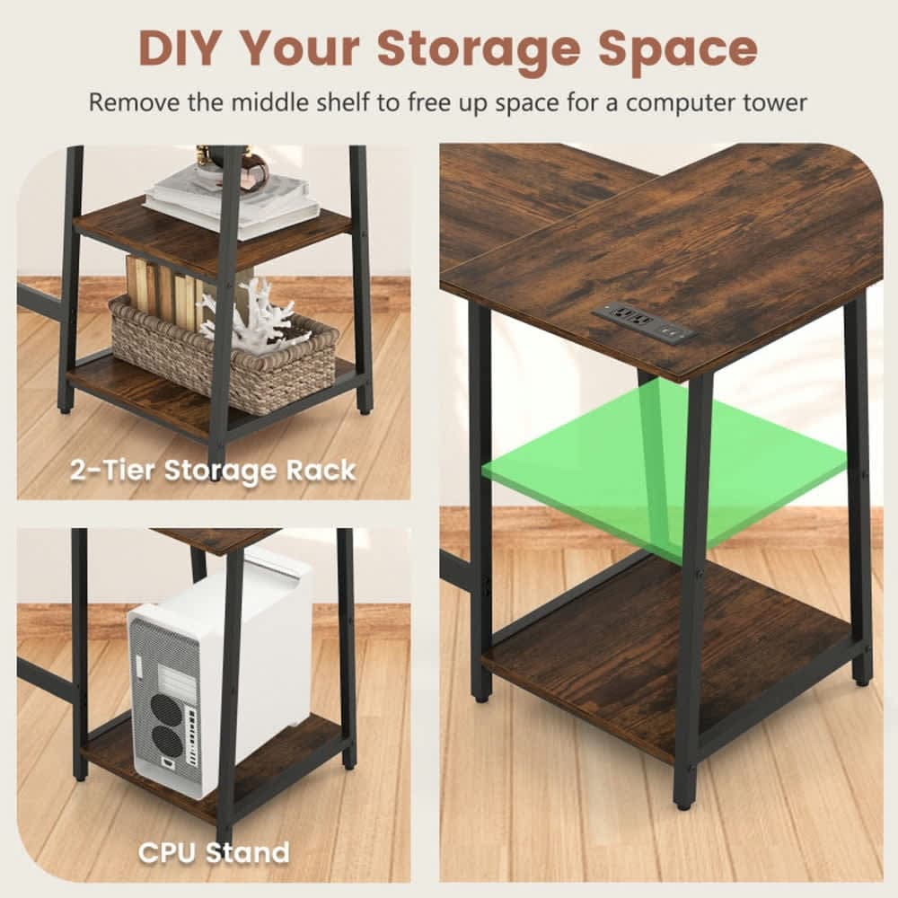 Choco Moon L Shaped Corner Computer Desk with Storage ShelvesBrown Home ...