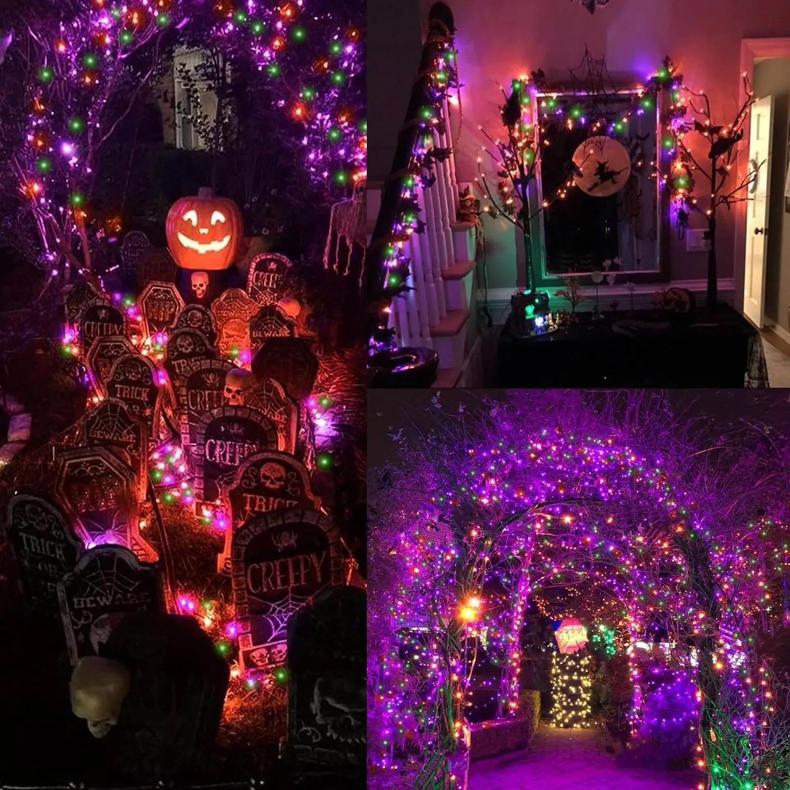 Vrbgify Halloween String Lights 100 Count Orange Purple Green Mini ...