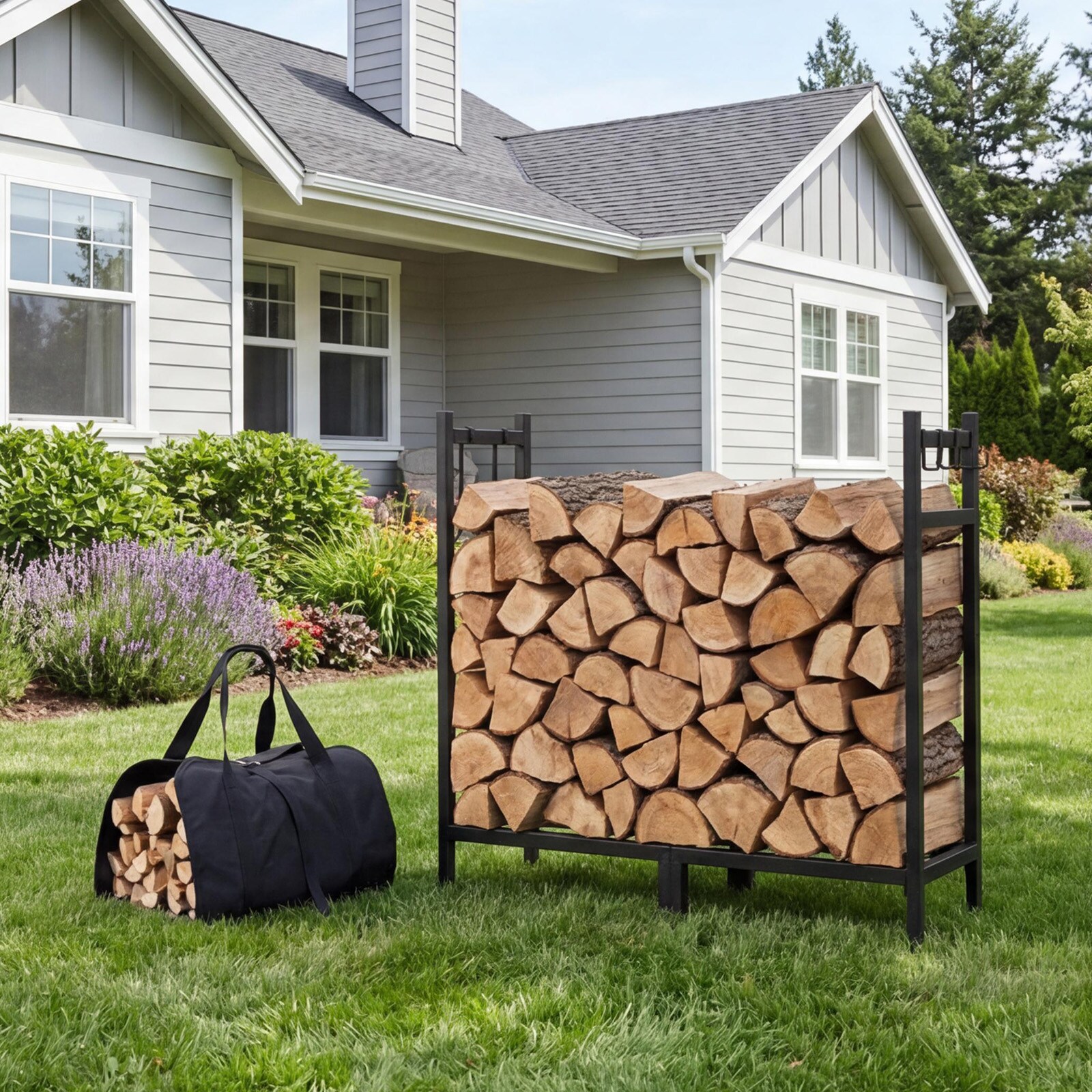 GarveeLife 2.7 FT Firewood Rack with Carrying Tote Heavy Duty Log ...