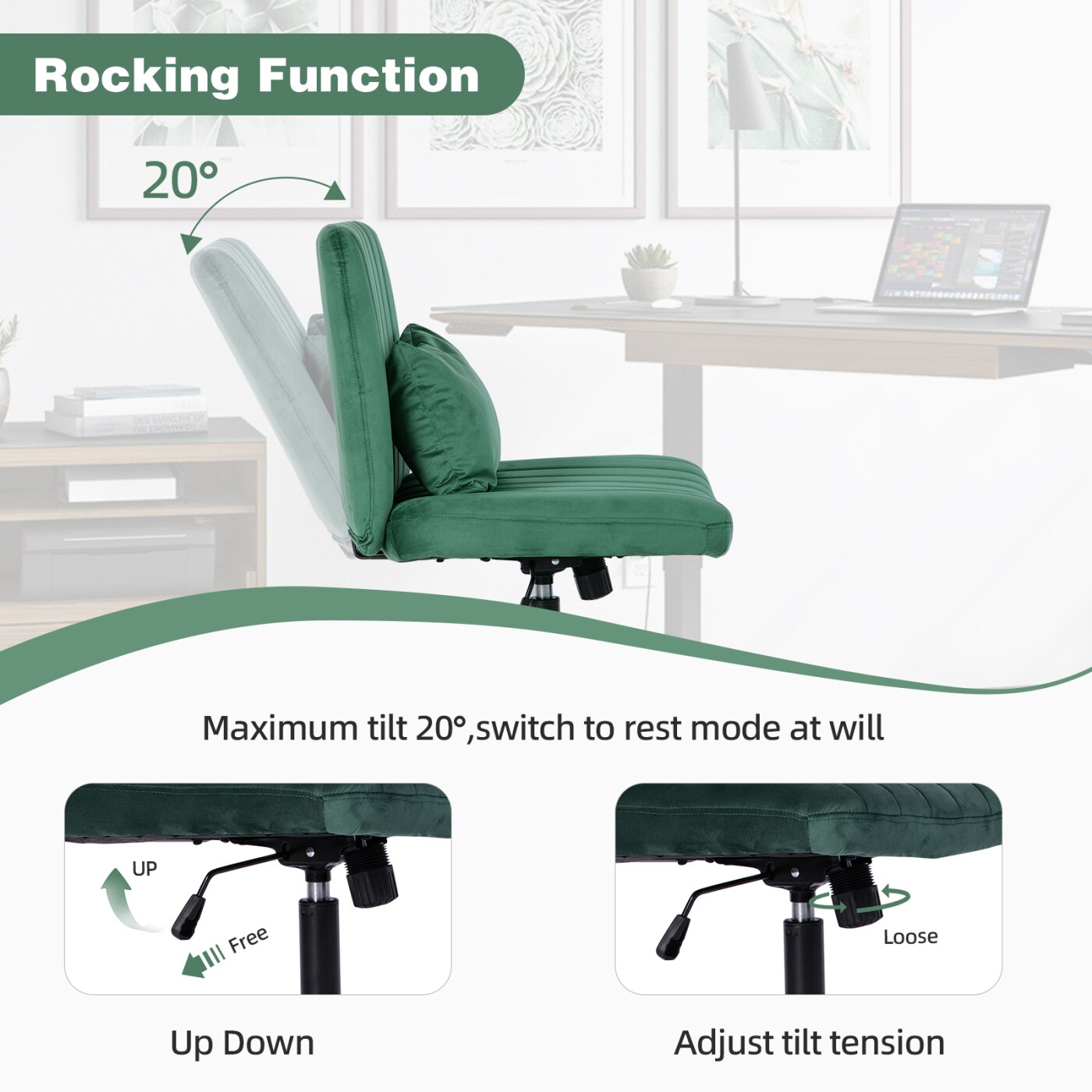 Streamdale Furniture Streamdale Green Velvet Criss Cross Armless Office ...