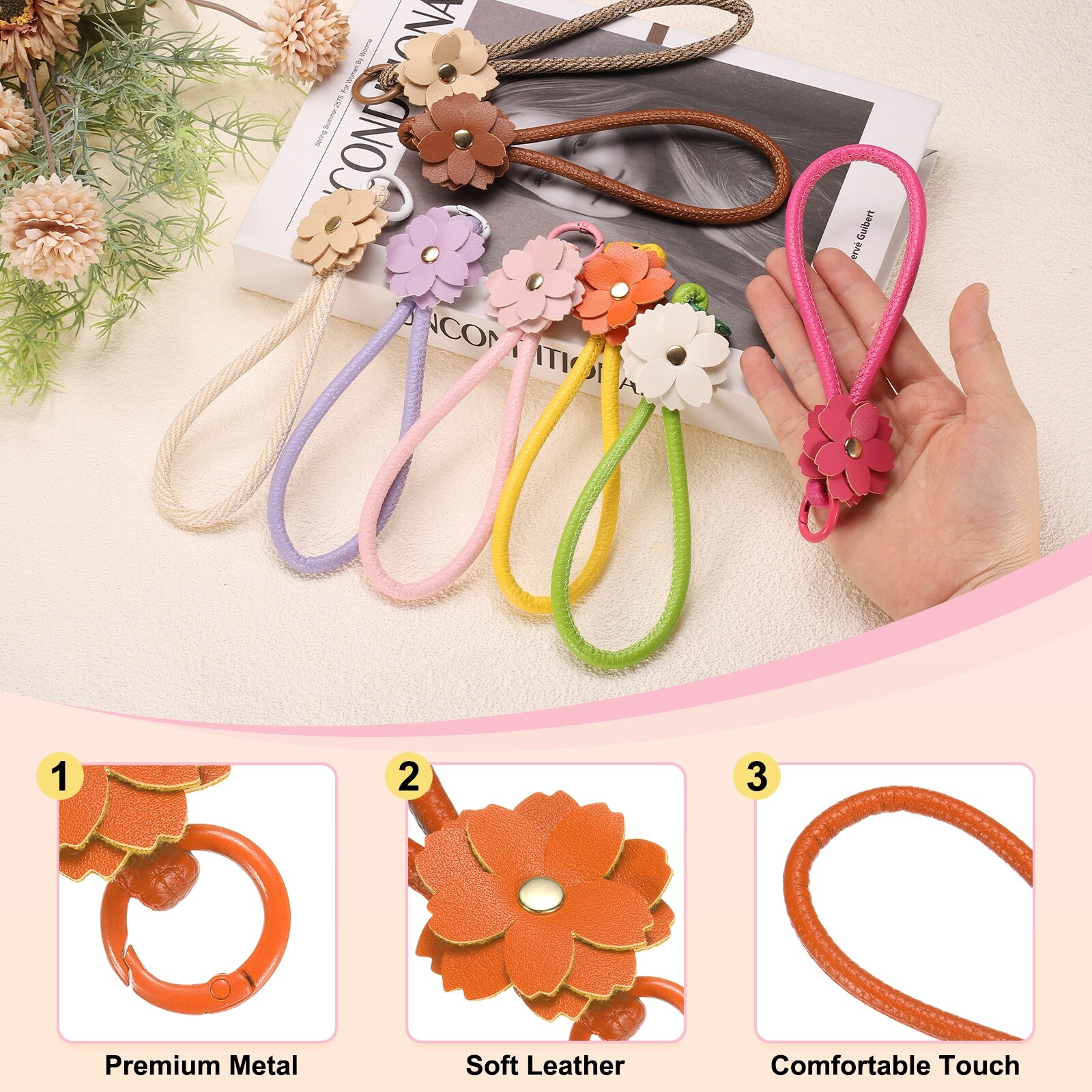 PATIKIL Leather Wristlet Keychain Cute Car Key Chain Practical Bracelet ...