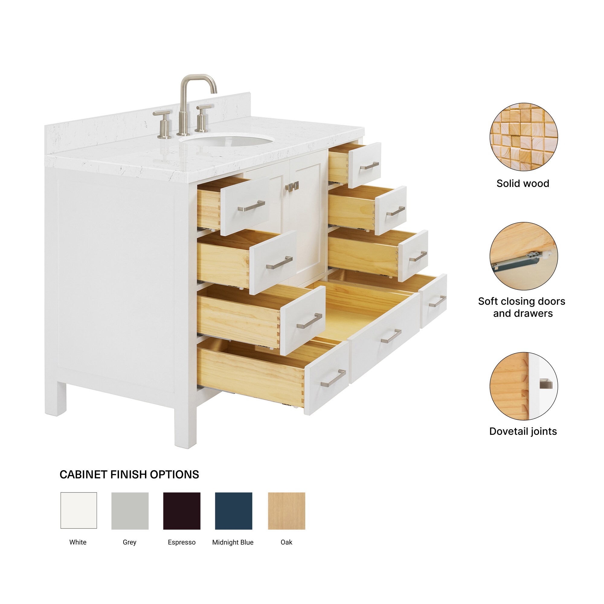 ARIEL Cambridge 54-in White Undermount Single Sink Bathroom Vanity with ...
