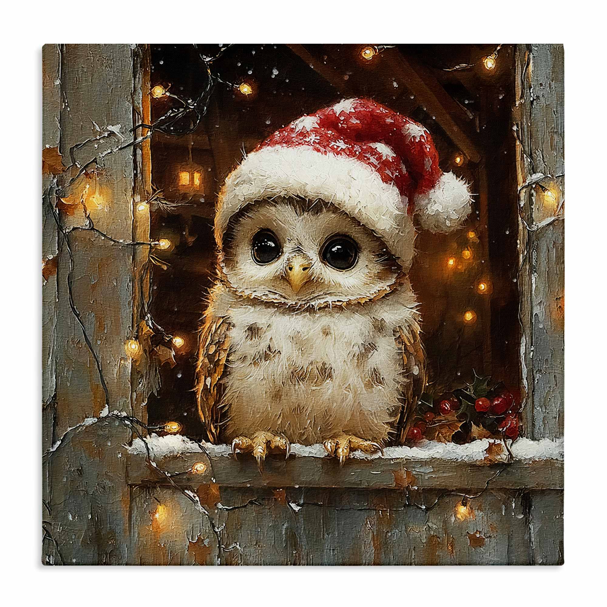 Stupell Industries Festive Owl with Holiday Lights Canvas Wall Art By ...