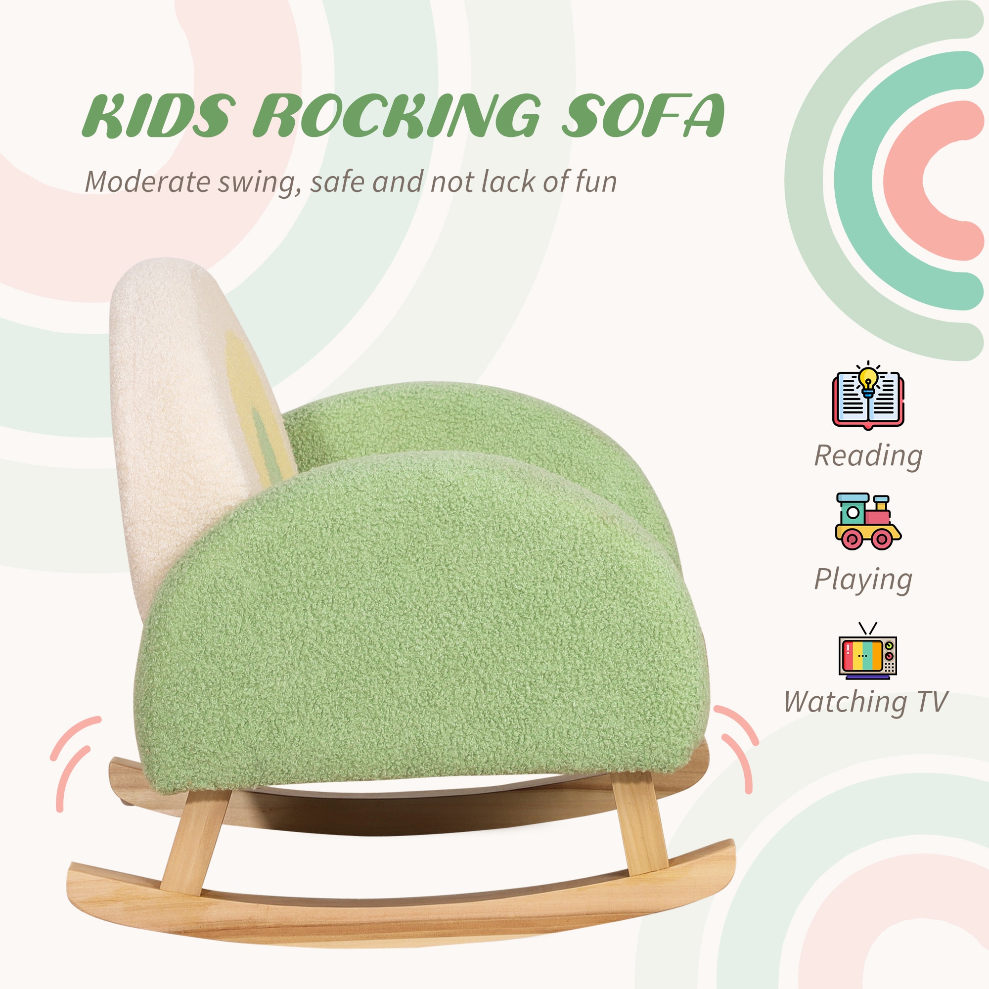 Qaba Kids Sofa Toddler Rocking Chair with Solid Wooden Frame Faux Lamb ...