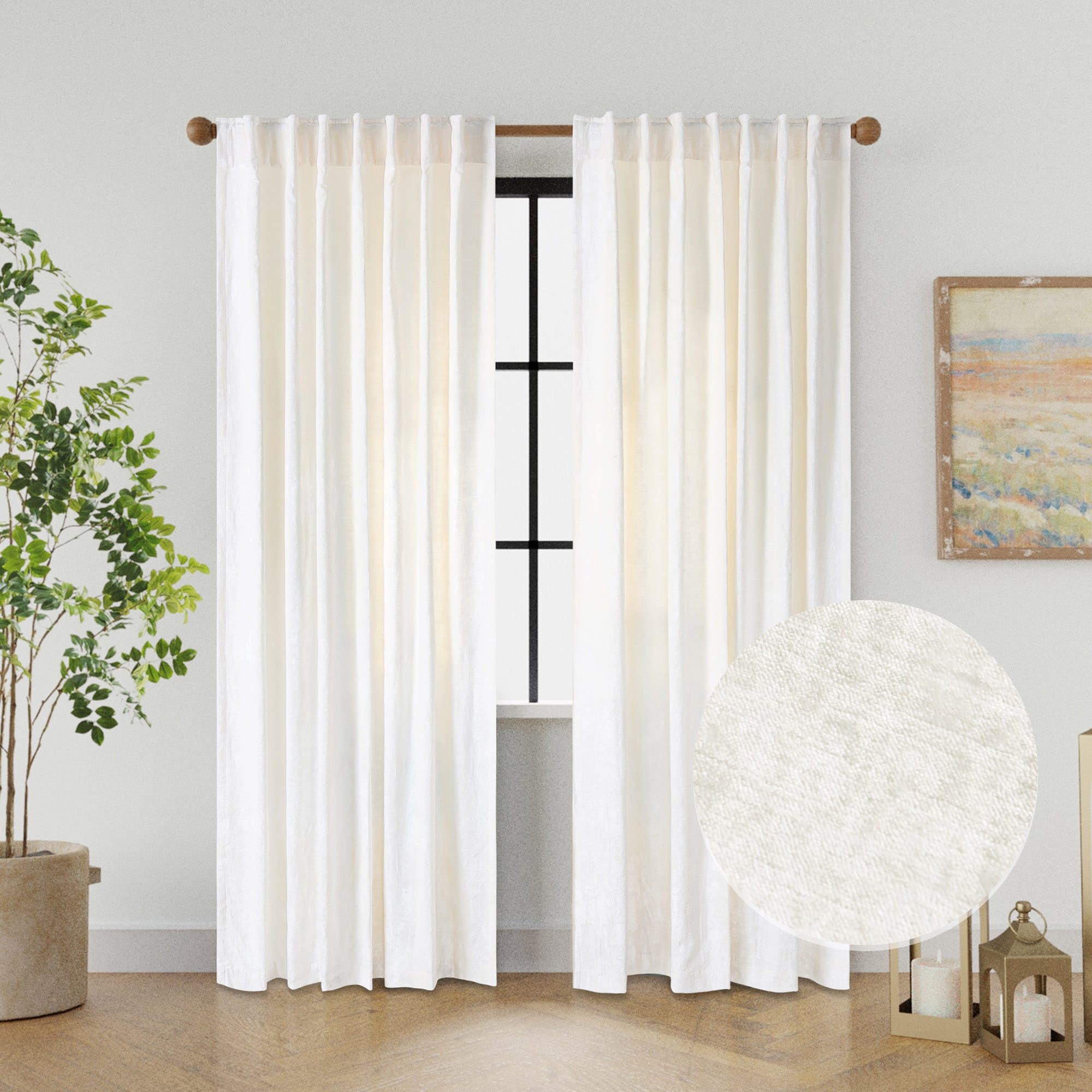 Awesome Home 52-in W x 84-in L Cream Texture Velvet Back Tab Room ...