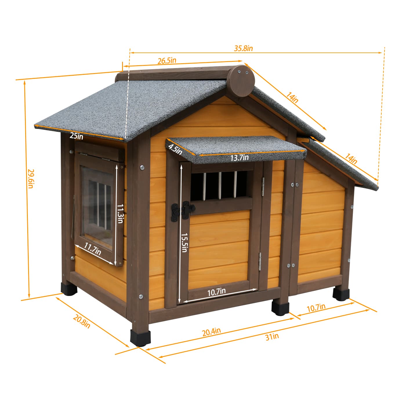 Vynxaria 45 Inch Solid Wood Dog House with Lockable Ventilated Door ...