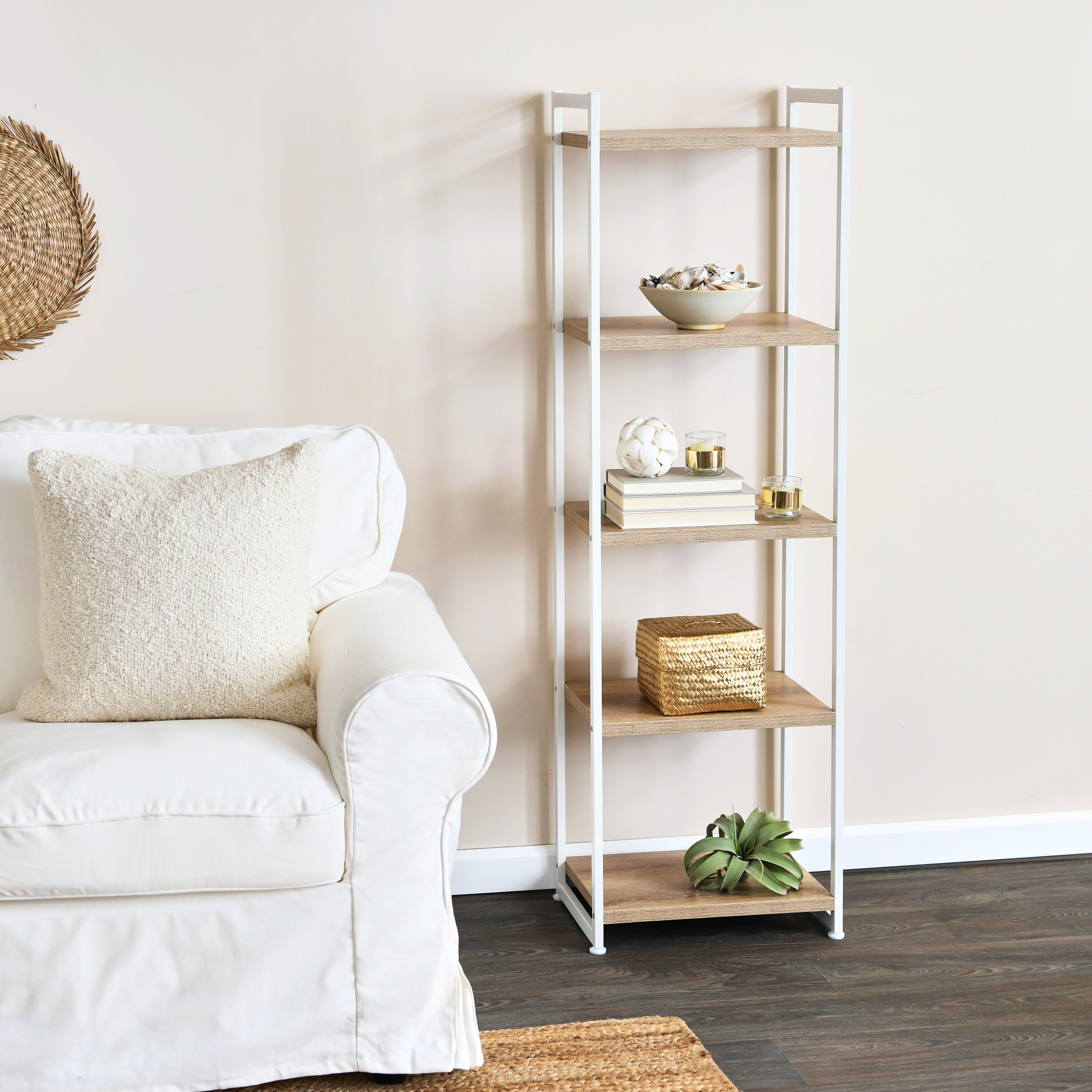 Household Essentials Jamestown Narrow 5 Shelf Open Storage Bookshelf ...