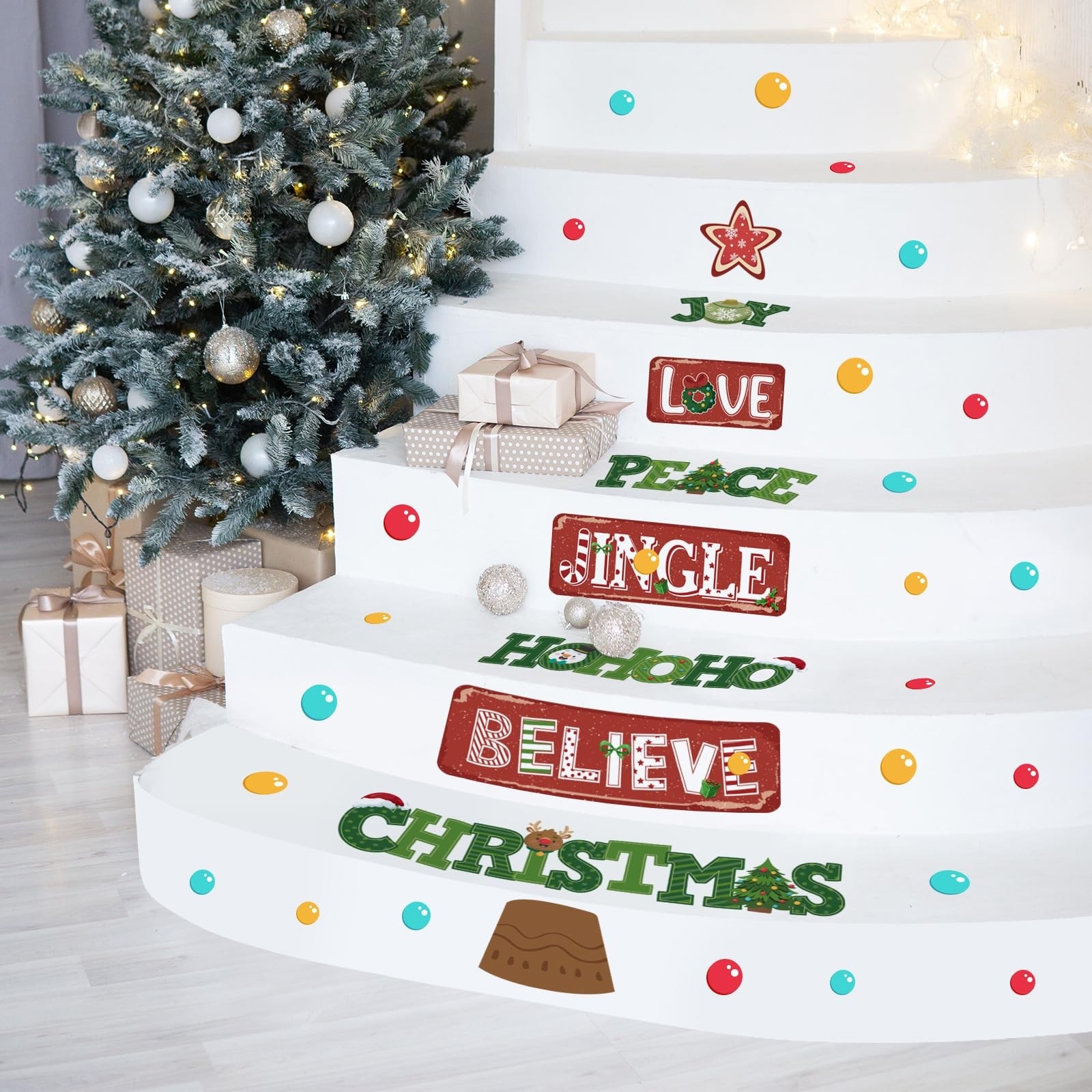 Phewnyzo Christmas Tree Window Door Clings Kit Joy Love Peace Quotes ...