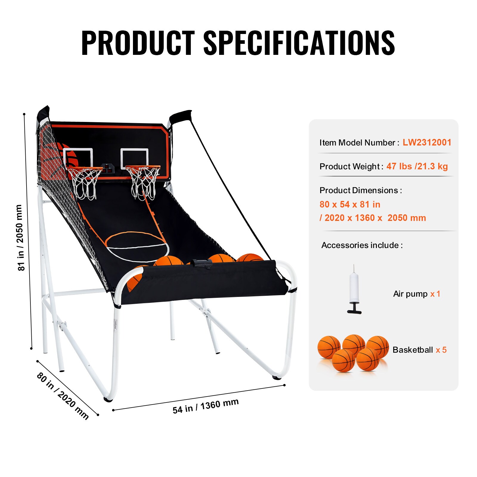 GIVIMO 7-ft Foldable 2-Player Basketball Arcade Game Indoor Dual ...