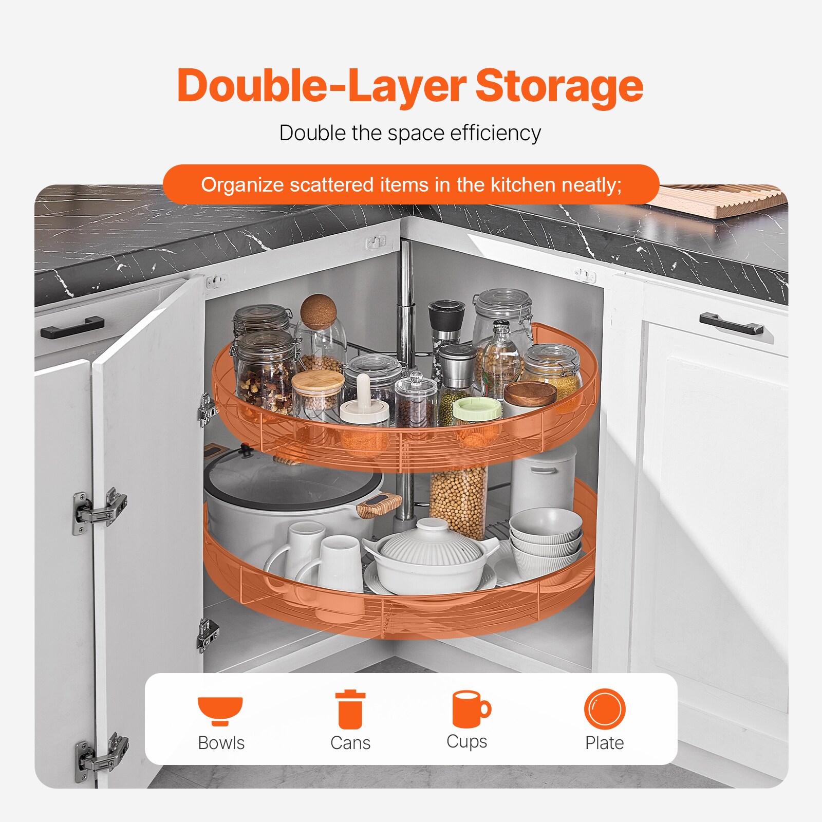 VEVOR 28in Kidney Shaped Chrome Corner Organizer 360degree Rotatble ...