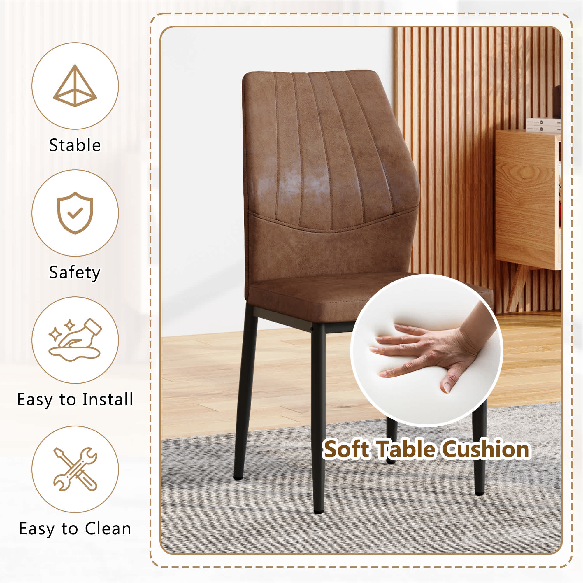 Vynxaria Brown Black Shell Pattern Tech Fabric Dining Chair Set of 6 ...