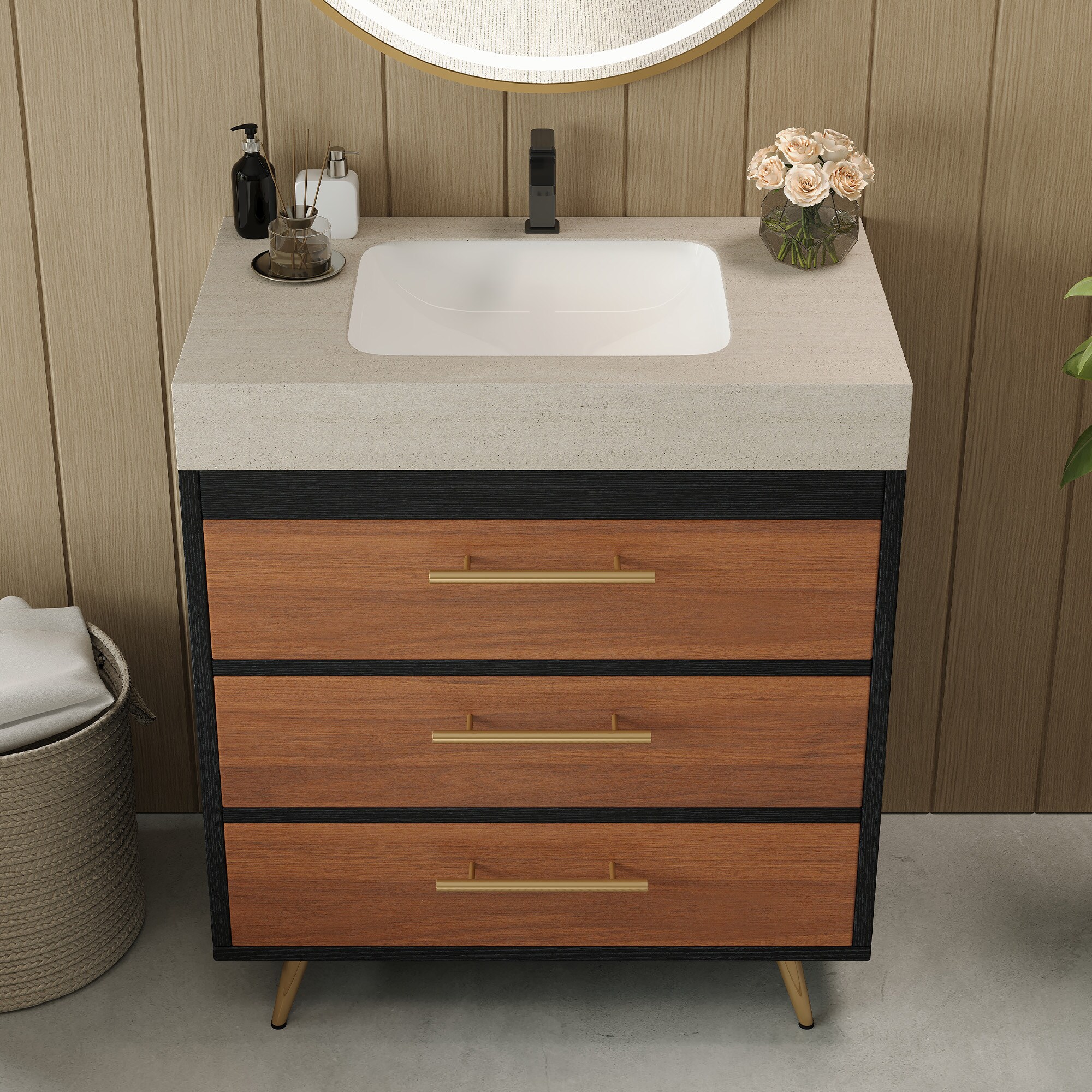 LUXEYARD Modern Free Standing Bathroom Vanity With Ceramic Vessel Sink ...