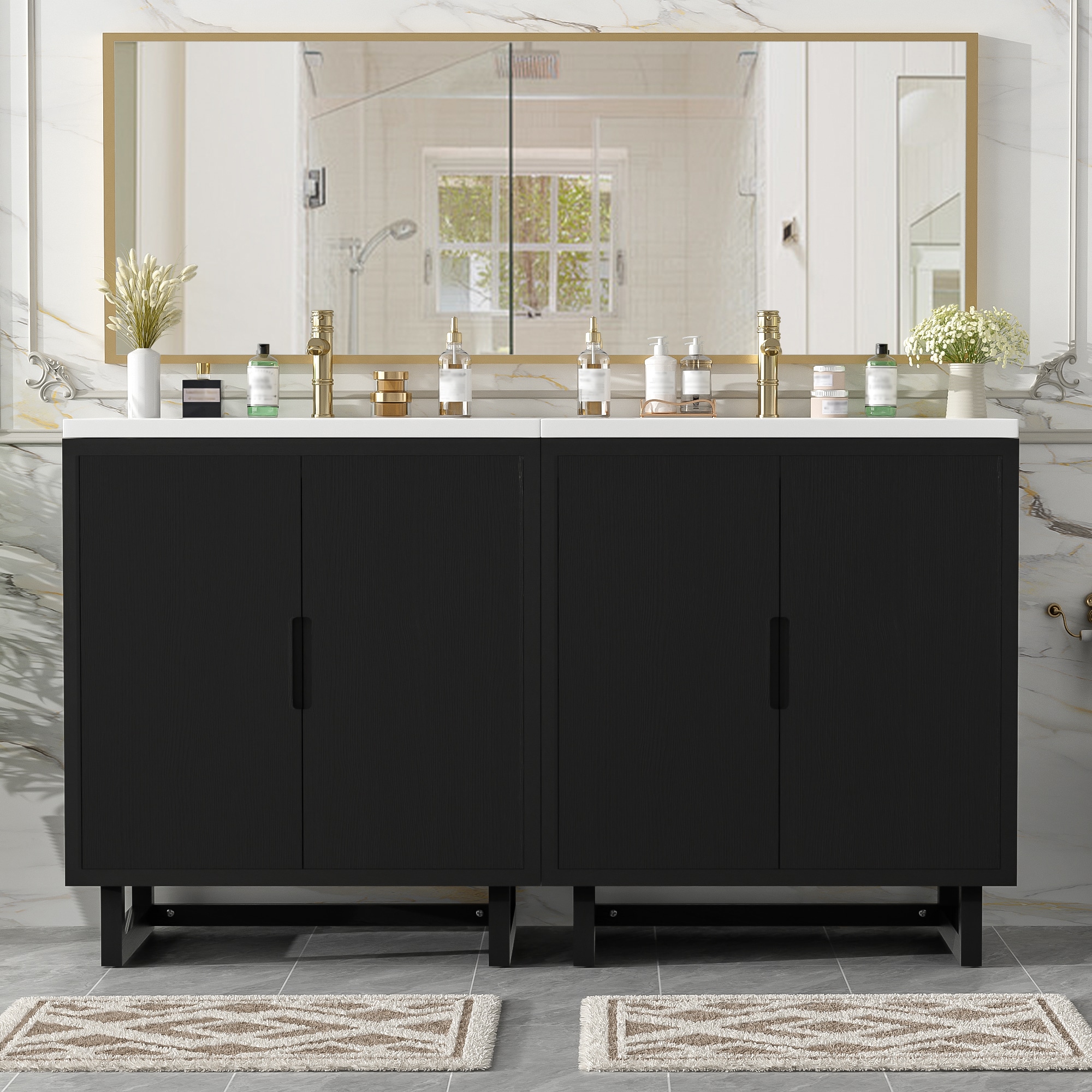 GDFStudio Dalton 60.2-inch Transitional Double Bathroom Vanity Combo ...