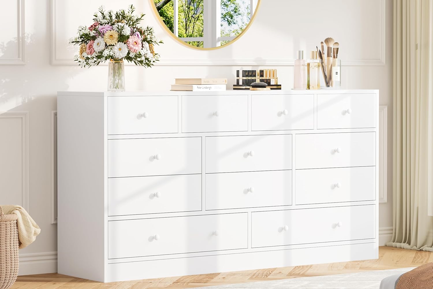 GAOMON 12-Drawer Dresser with Power Outlet - 61 In Wood Storage Chest ...