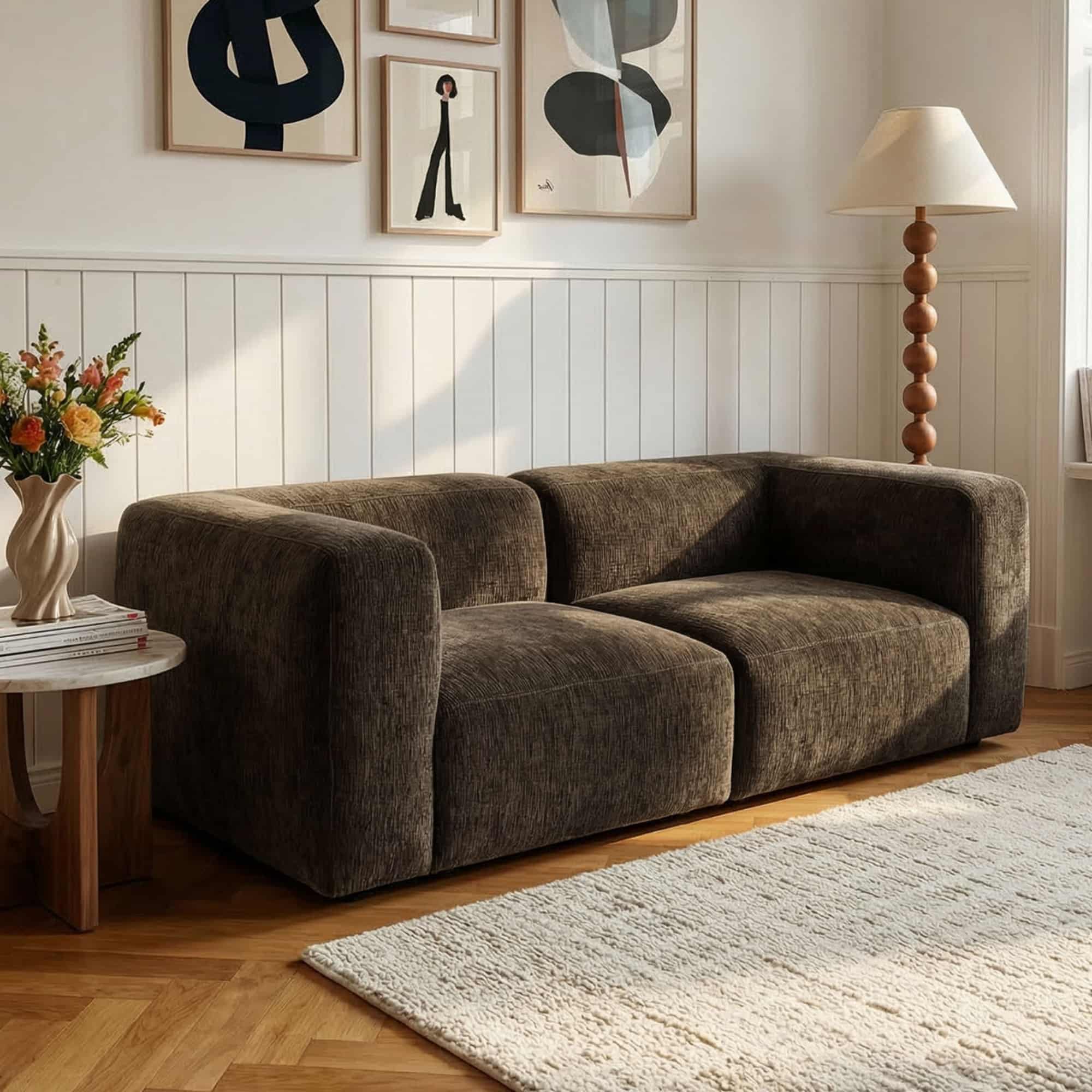 Maison Boucle 73 in Chocolate Modular Corner Loveseat with Chenille ...