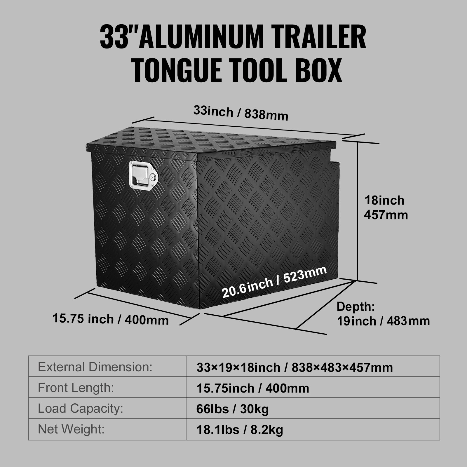 SUGIFT Trailer Tongue Tool Box 33 x 19 x 18 Aluminum Diamond Plate at ...