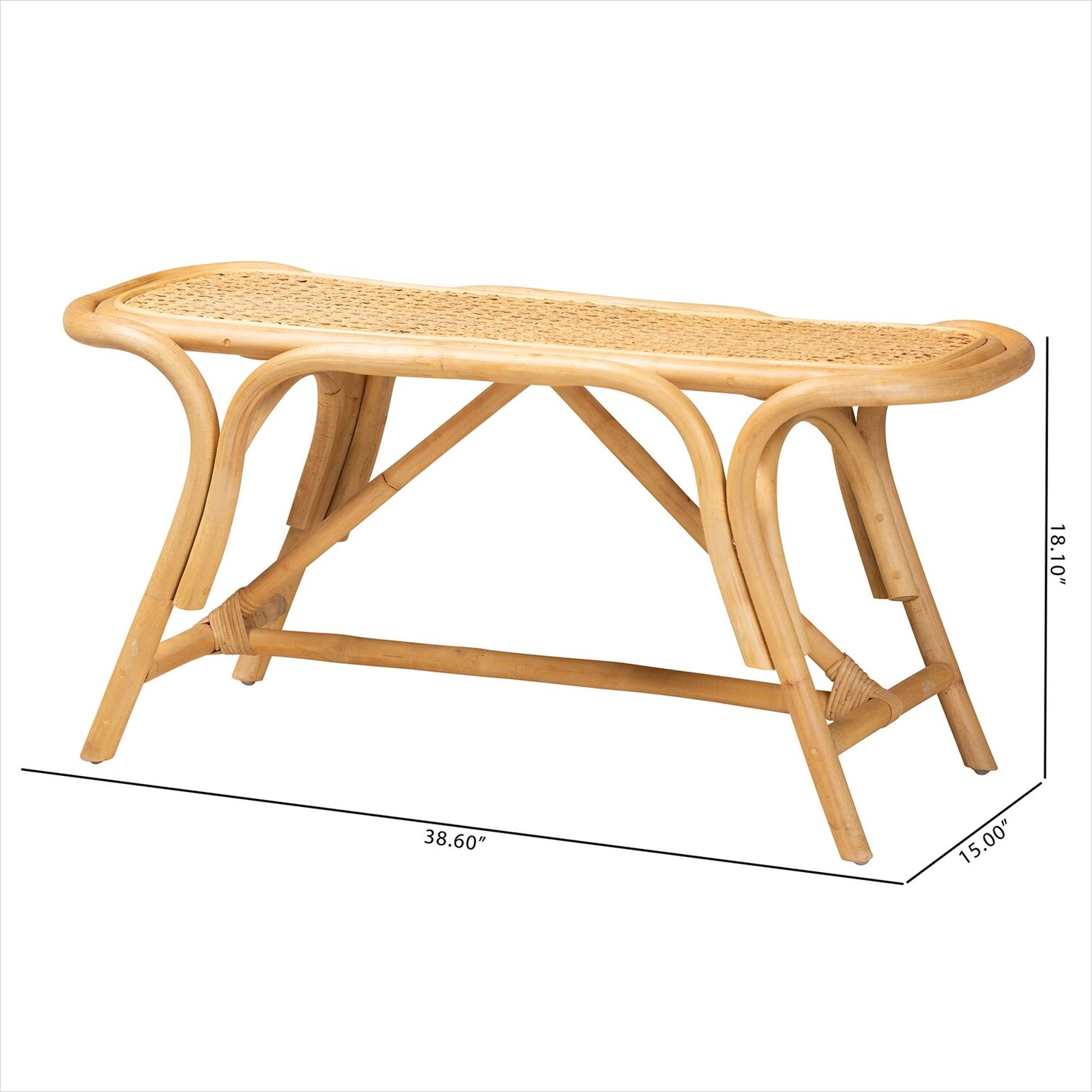 Watnature Natural rattan oval accent bench with woven seat warm brown ...