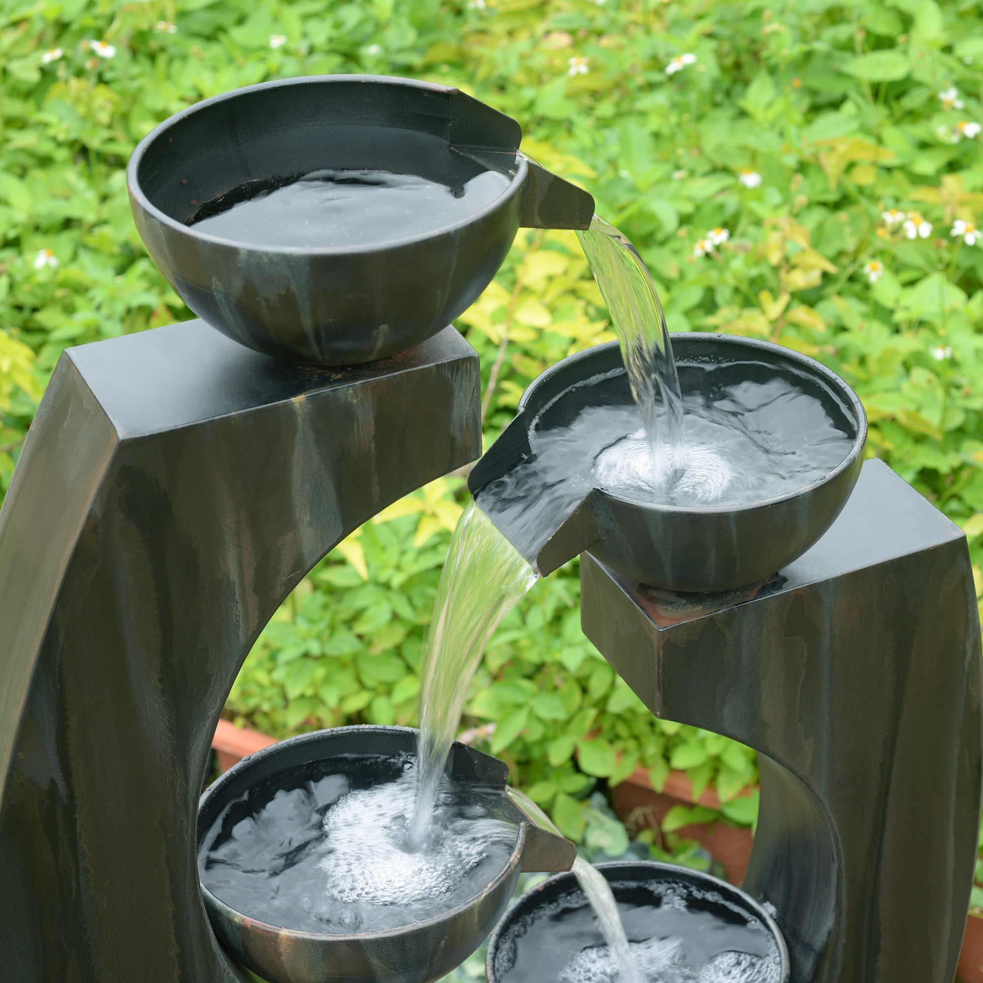 Hi-Line Gift 44.09-in H Metal Electric Powered Tiered Outdoor Fountain ...