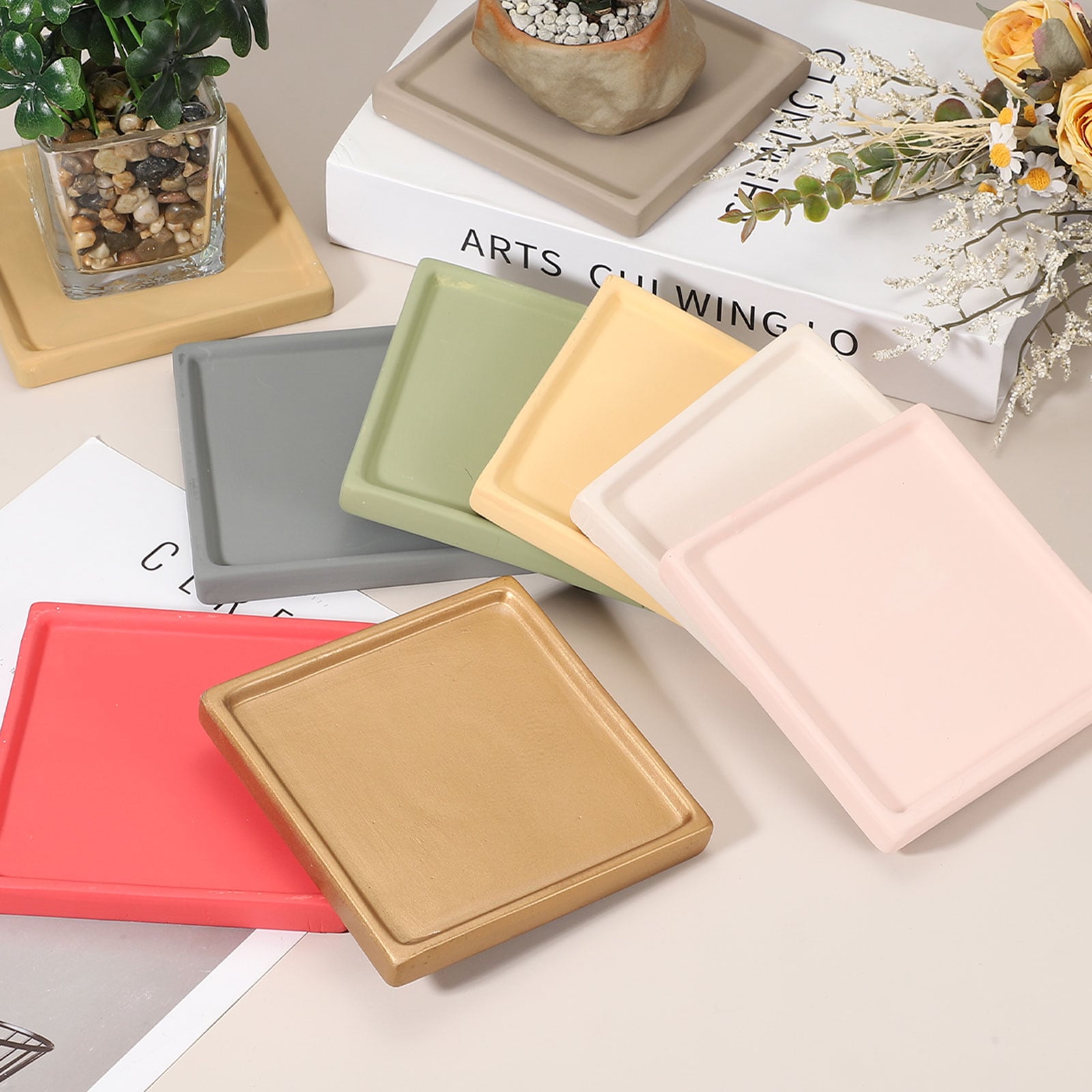 Unique Bargains 2pcs Square Plant Saucers 4.7 Inch Ceramics Plant Drip ...