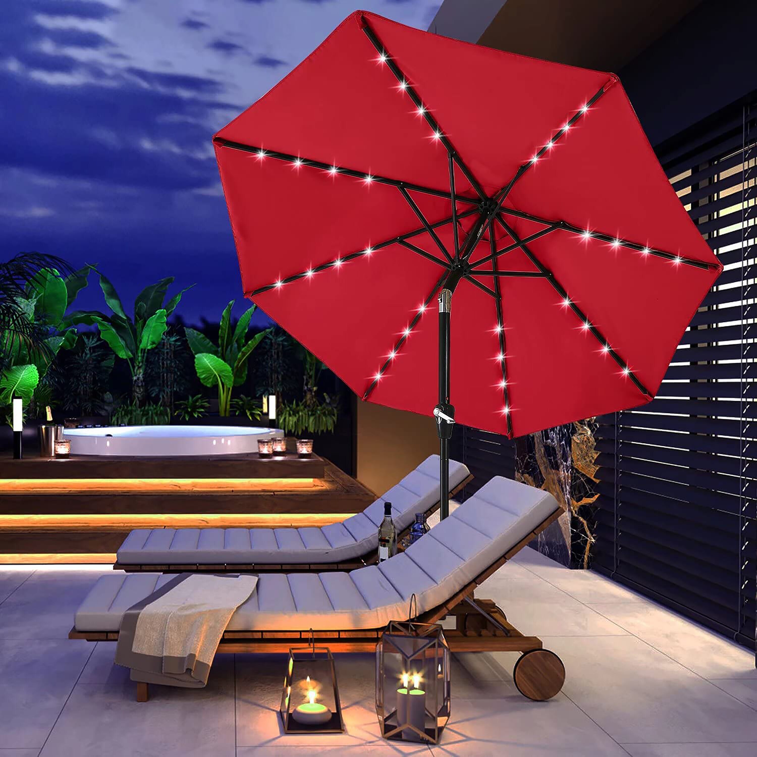ABCCANOPY 9-ft Aluminum Market Patio Umbrella with Lights at Lowes.com