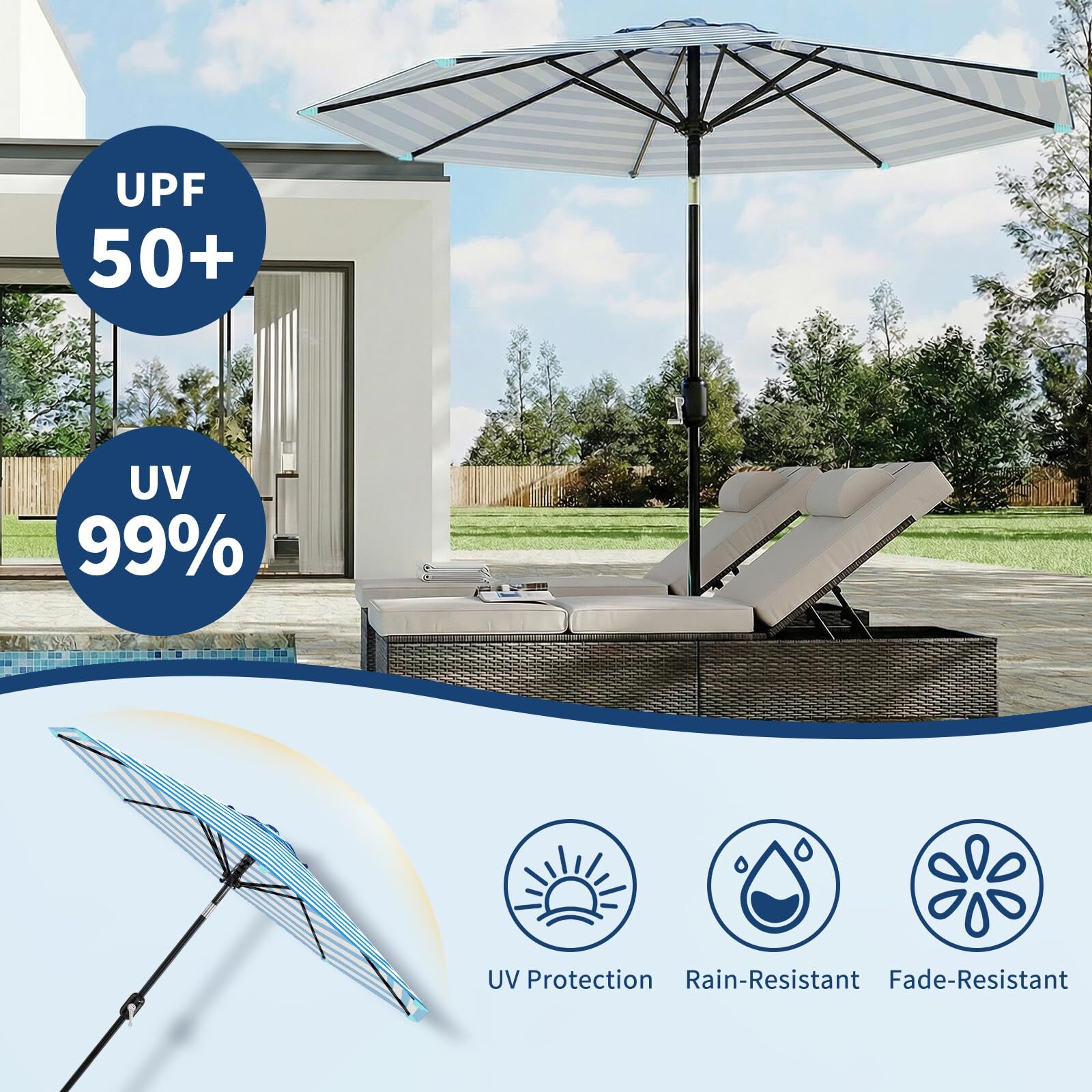 Aoile 10ft Outdoor Large Beach Umbrella with Push Button Tilt and Crank ...