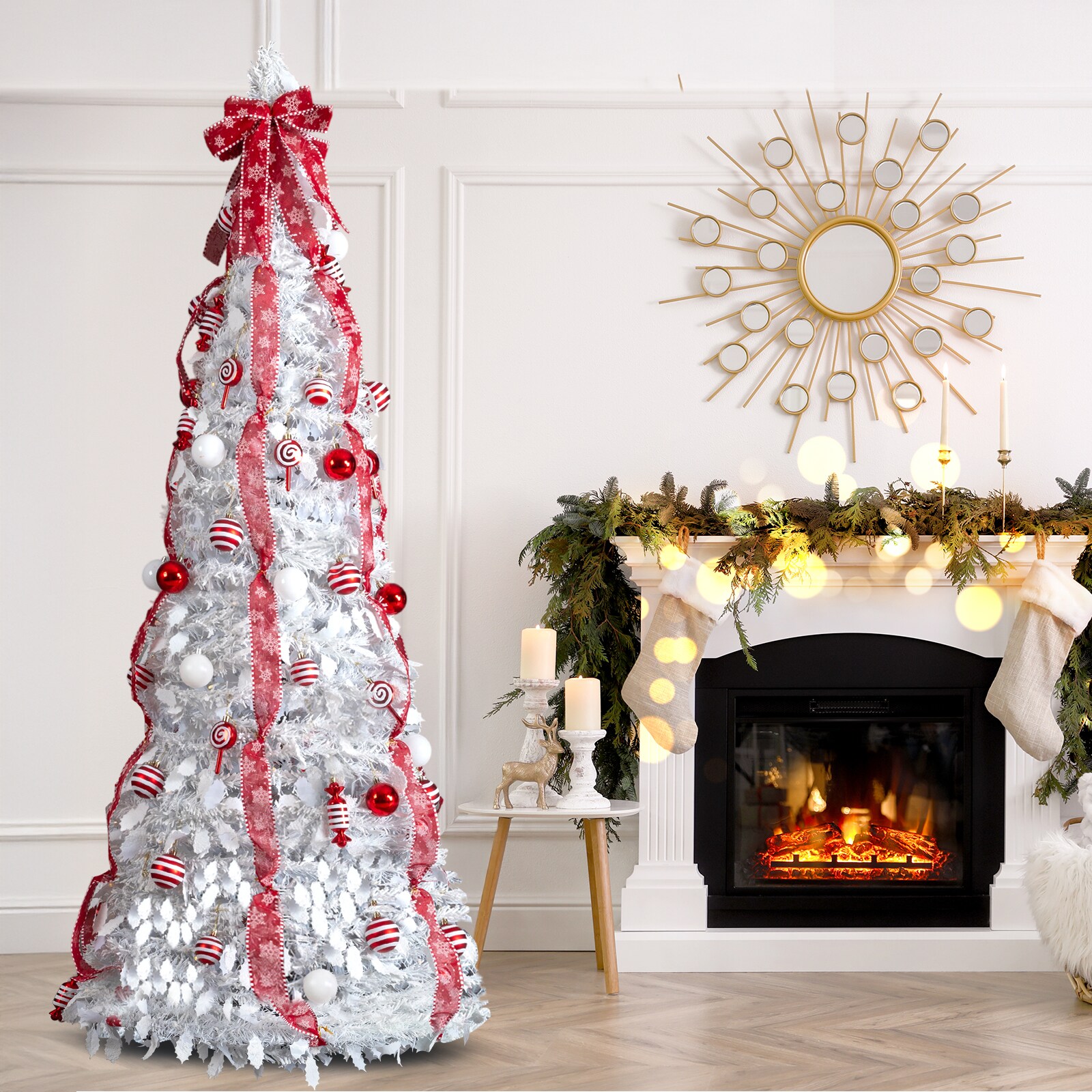 Upsimples 7FT Pop Up Fully Decorated White Christmas Tree 170 Warm ...