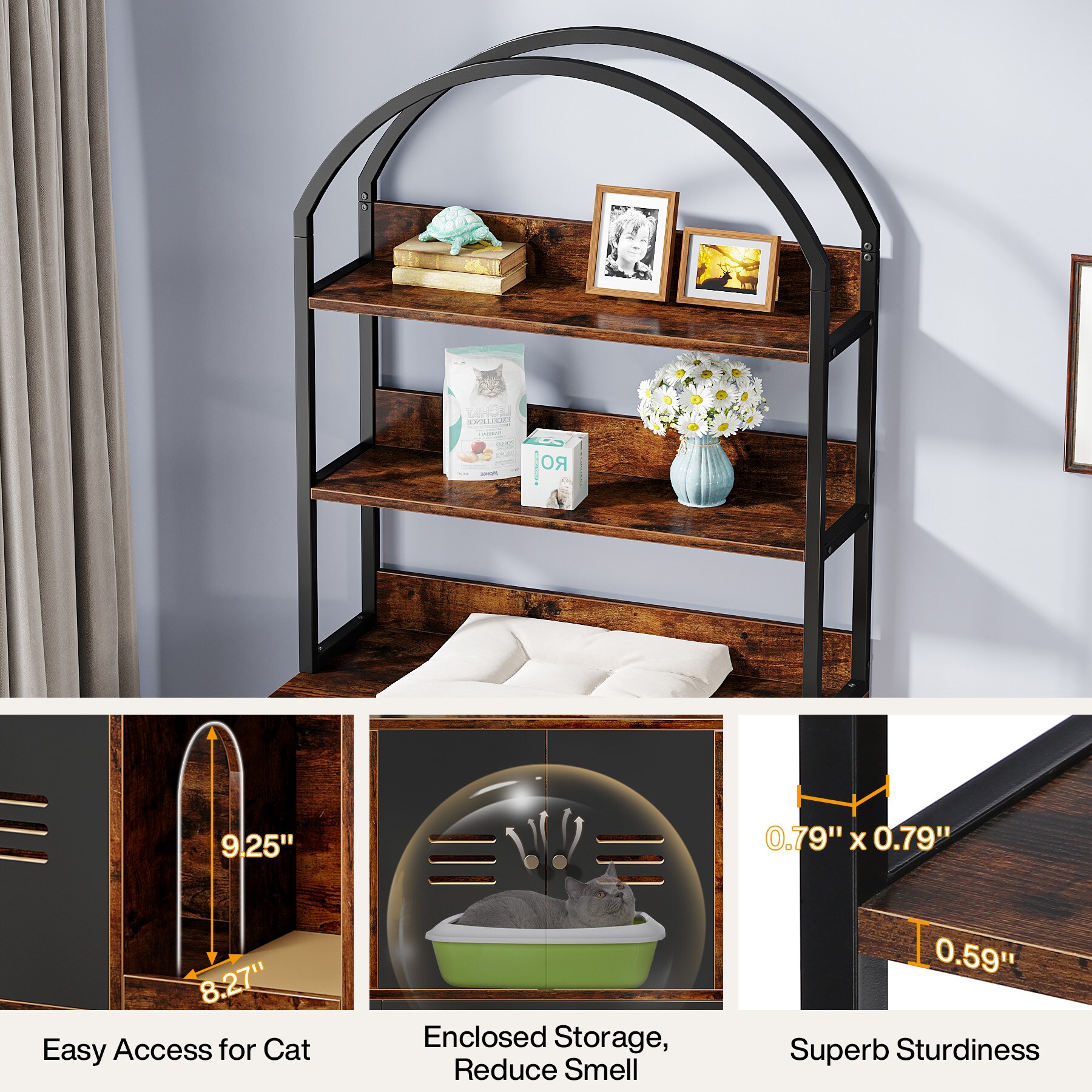 Tribesigns Rustic Brown + Black MDF 3 -Shelf Bookcase with Doors ( 35.4 ...
