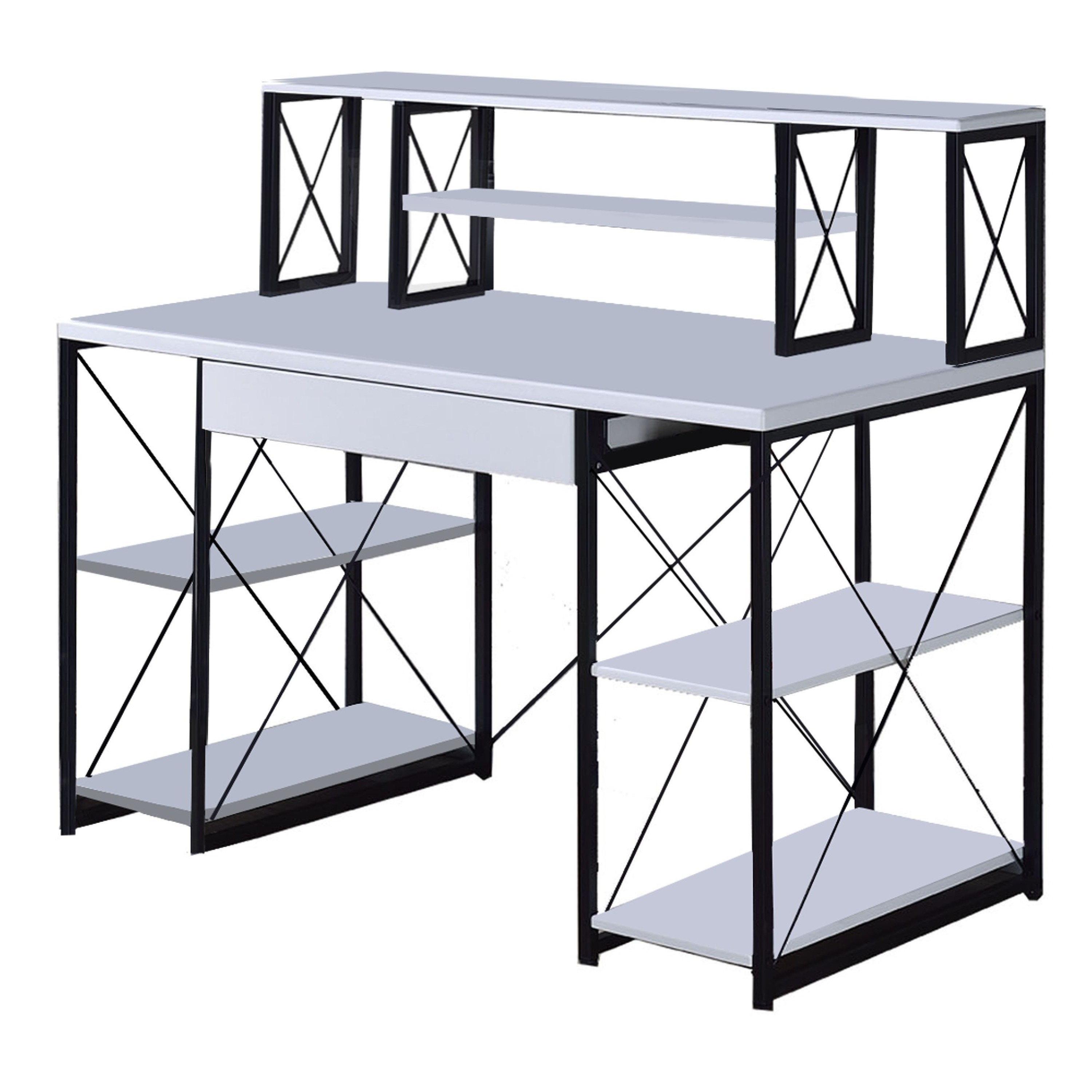 Benzara Industrial Style 24 in. H W White Writing Desk with 4 Open ...