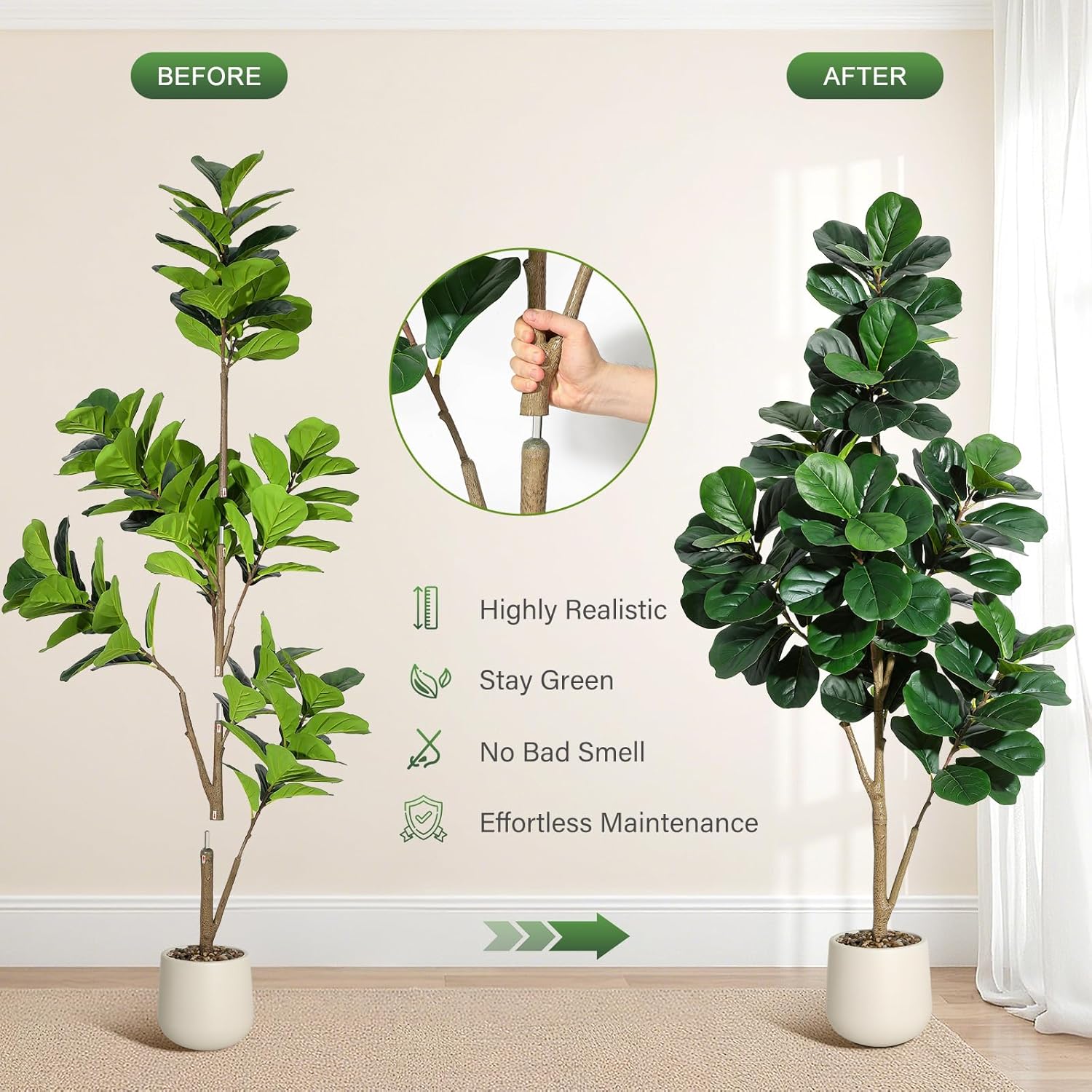 Garvee 6 ft Fiddle Leaf Fig Artificial Tree 108 Leaves Faux Ficus ...
